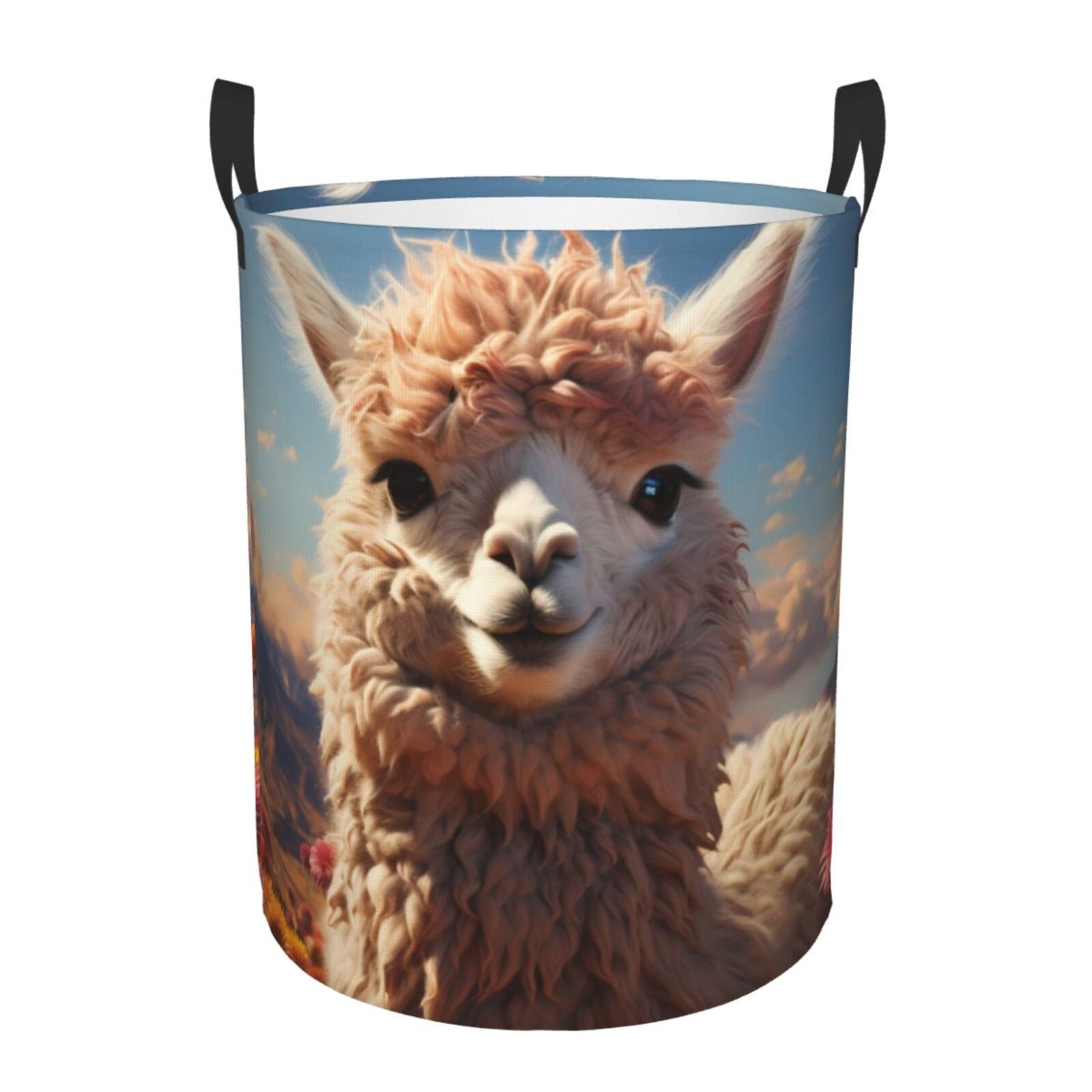 Naloa Fluffy Alpaca Mountain Meadow Round Large Laundry Basket, Toy ...