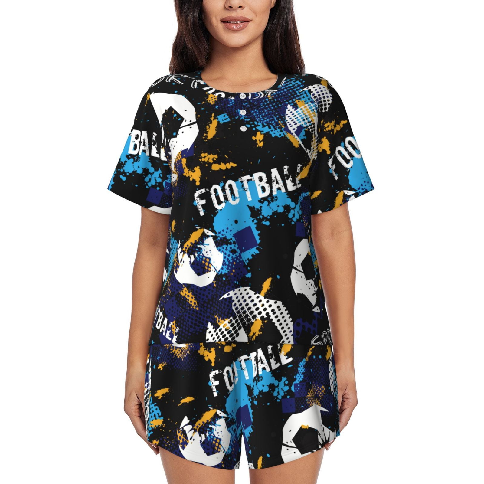 Naloa Football Women's Short-Sleeved Pajama Set, Loungewear, Summer ...