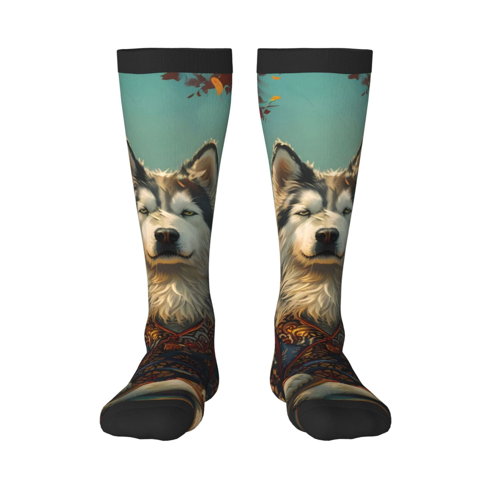 Naloa Forest Maple Leaf Husky Thigh High Socks Extra Long Stretchy Sock ...