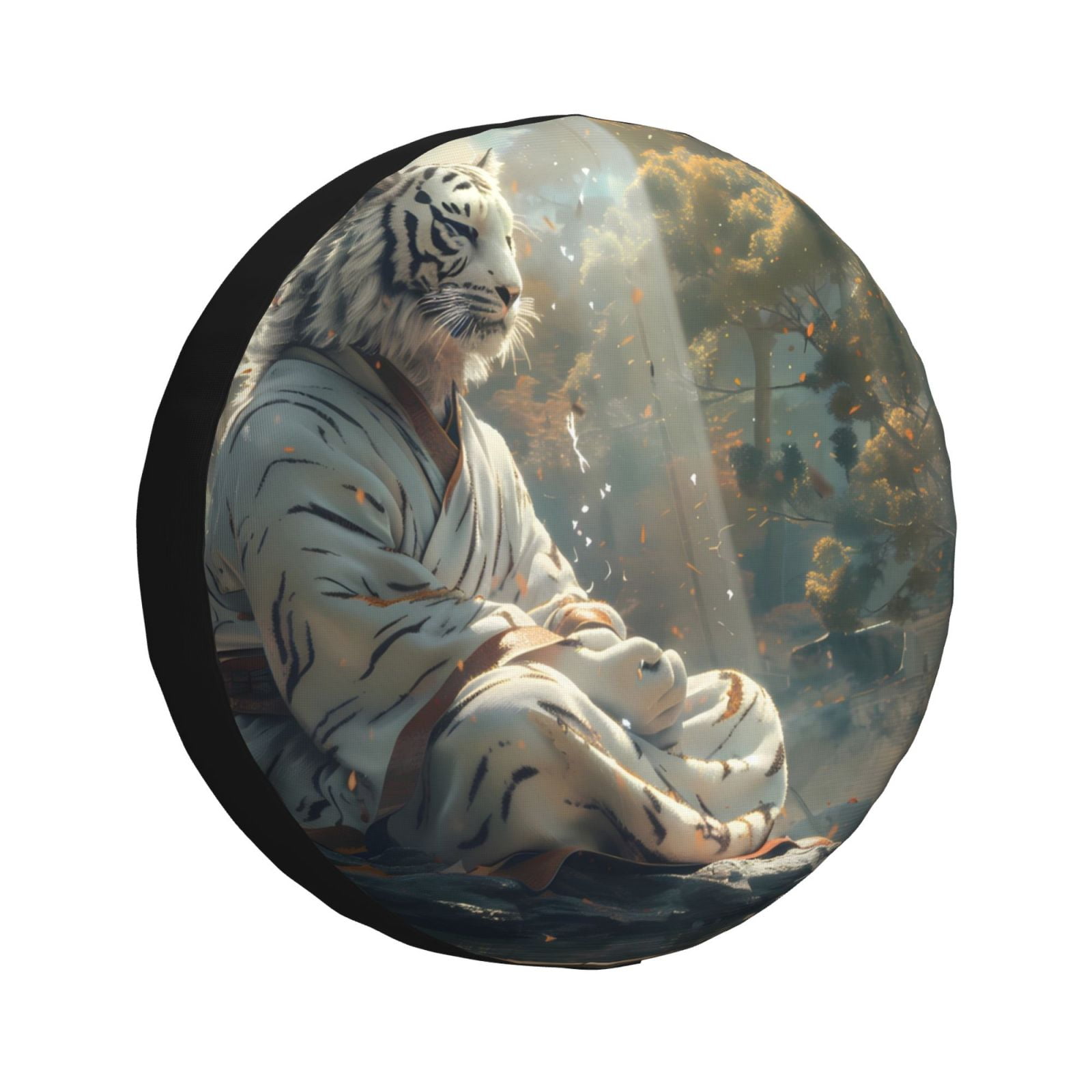 Naloa Forest Meditating White Tiger PVC Leather Spare Tire Wheel Cover ...