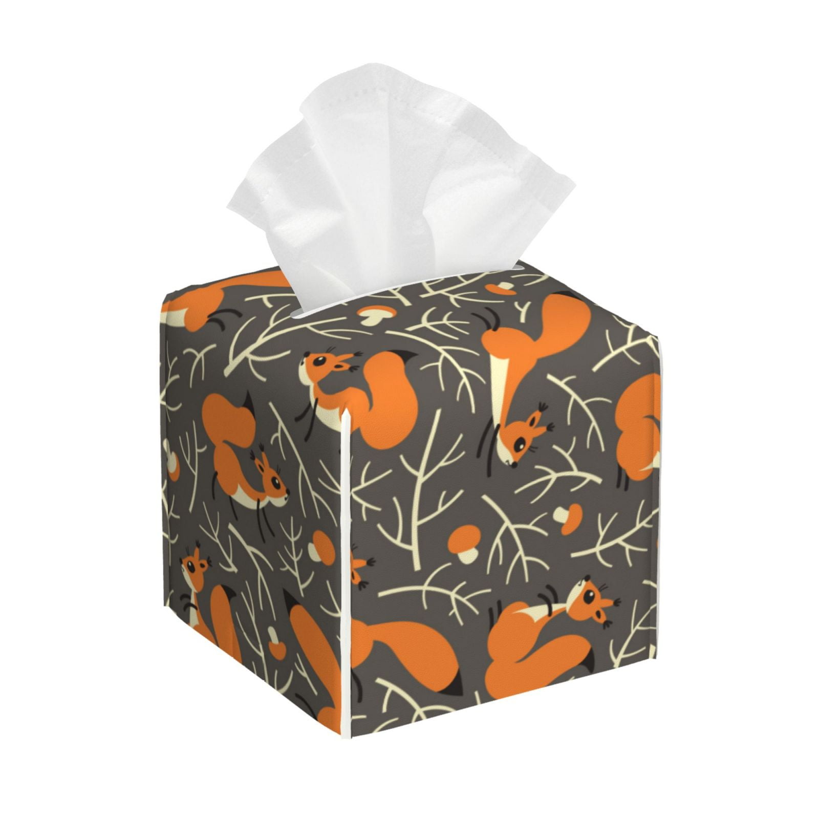 Naloa Fox And Mushroom Tissue Box CoverLeather Tissue Holder Square ...