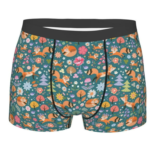Naloa Foxes and Birds in Forest Print Mens Underwear - Boxers for Men ...