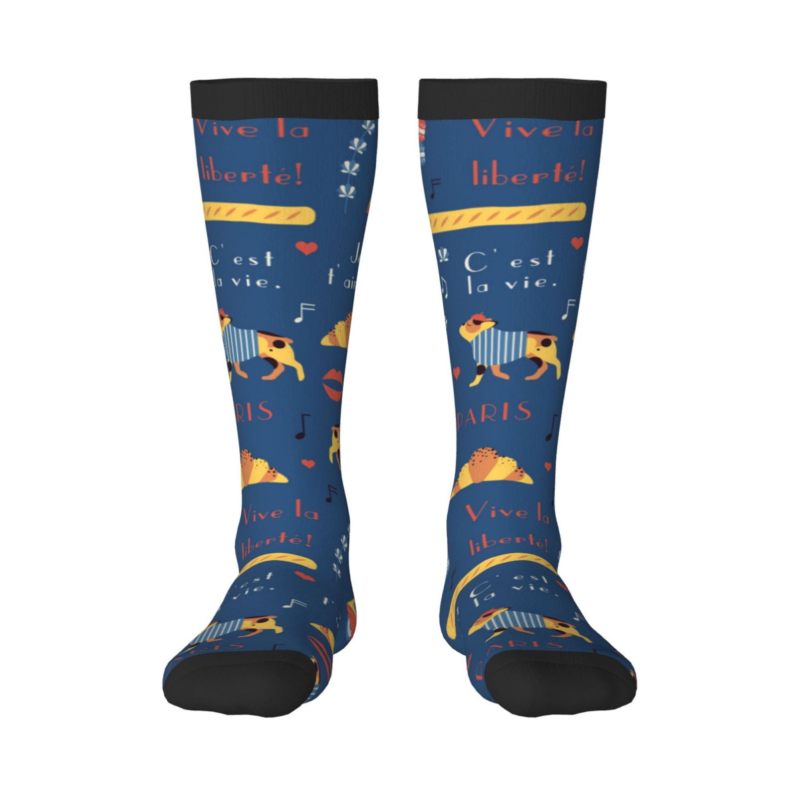 Naloa French Bulldog Dog In Beret Thigh High Socks Extra Long Stretchy ...