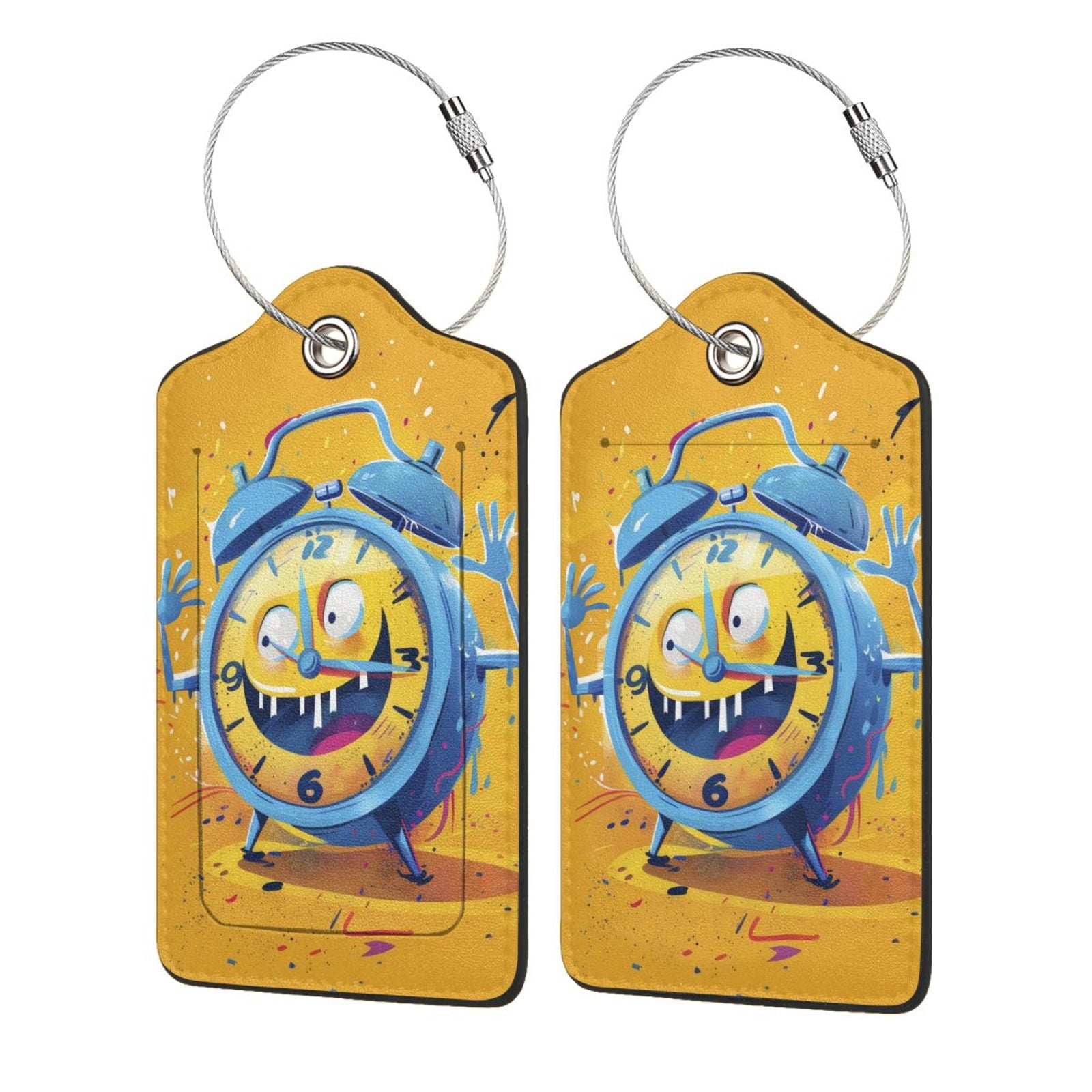 Naloa Funny Alarm Clock Illustration Luggage Tag for Suitcase Leather ...