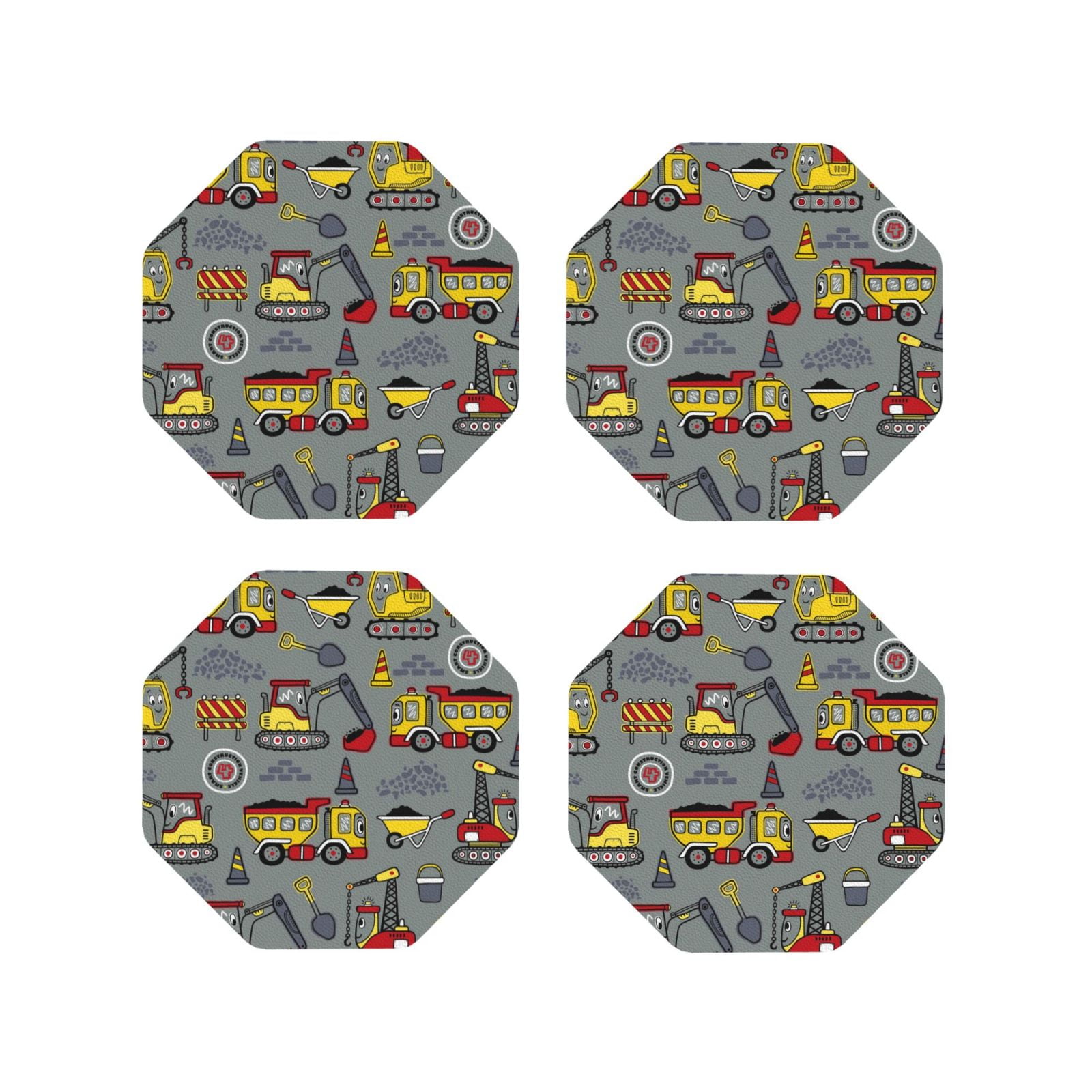 Naloa Funny Construction Leather Coasters for Drinks, Durable Drink ...