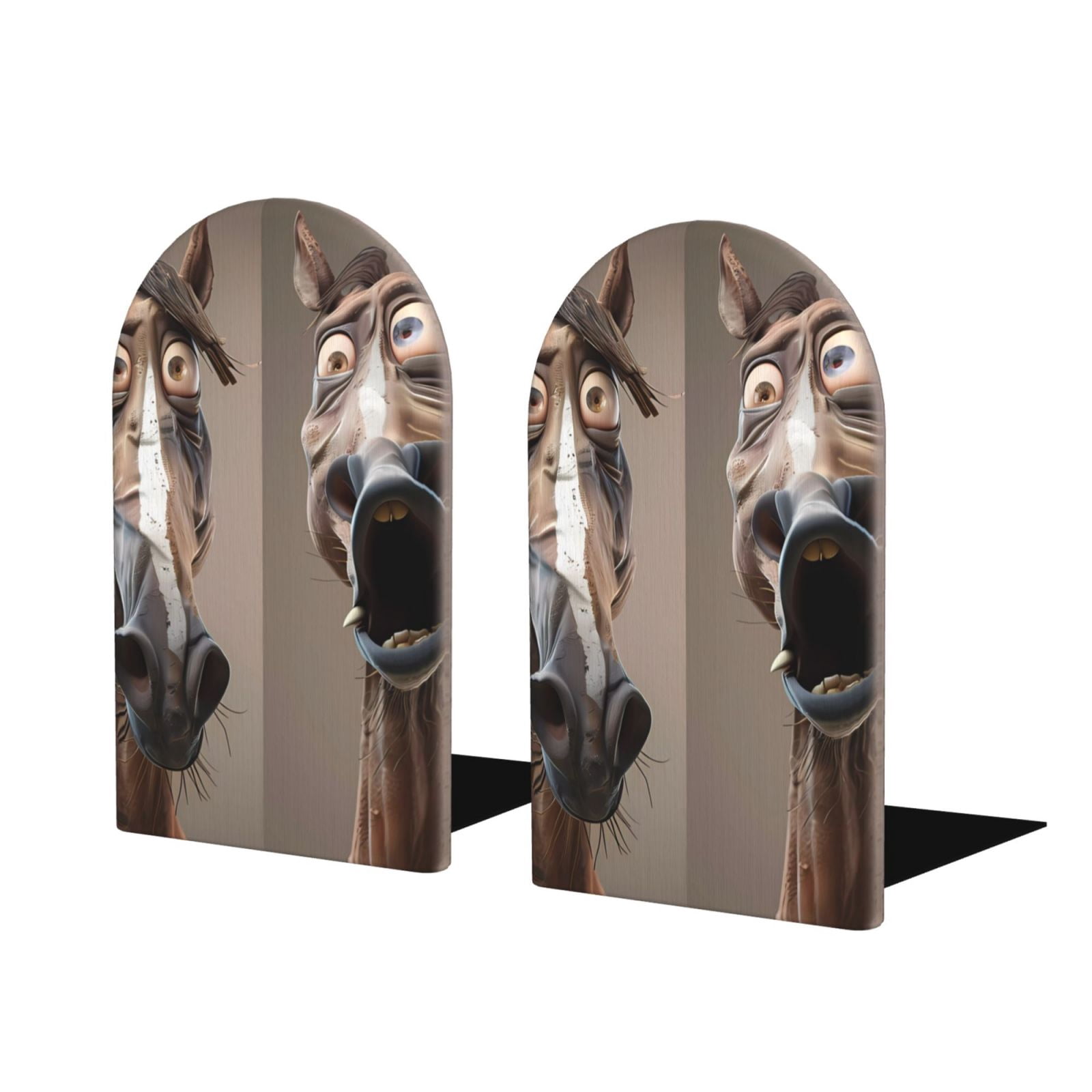Naloa Funny Horse Faces Expressions Wood Non-Skid Bookend for Shelves ...
