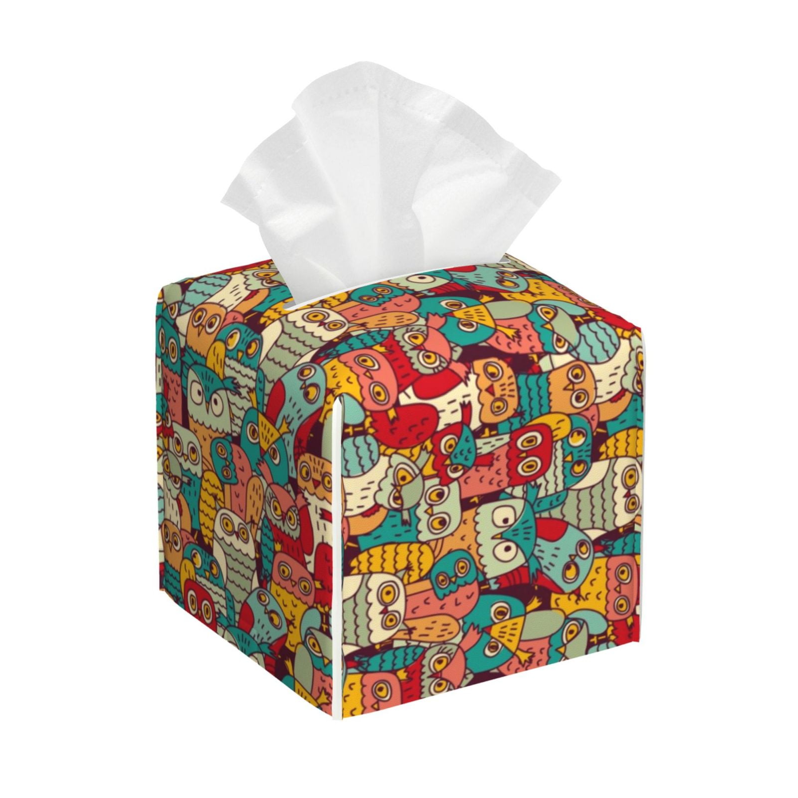 Naloa Funny Owl Bird Tissue Box CoverLeather Tissue Holder Square ...