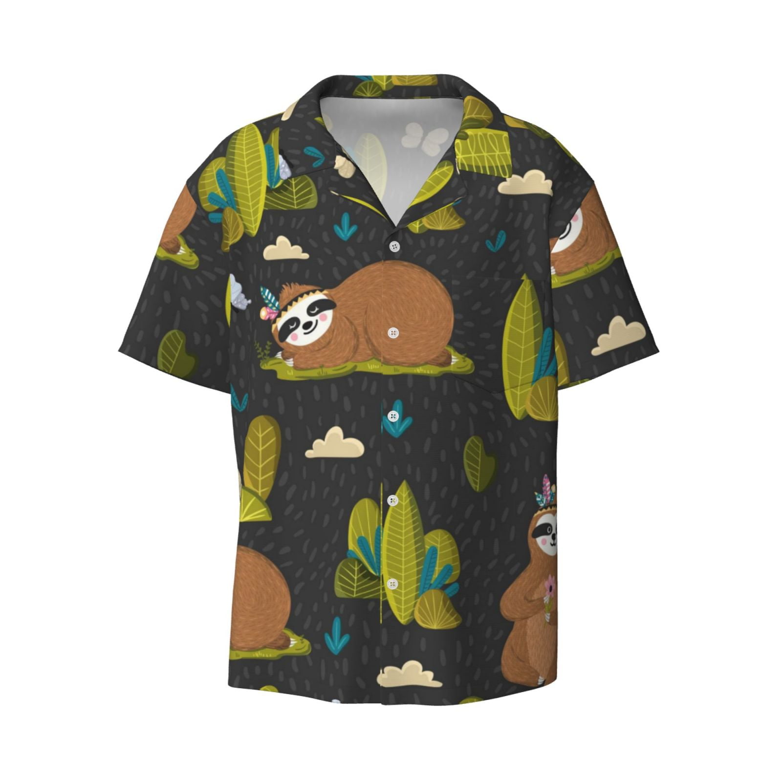 Naloa Funny Sloths In The Forest Men's Loose Fit Cuban Collar Short ...