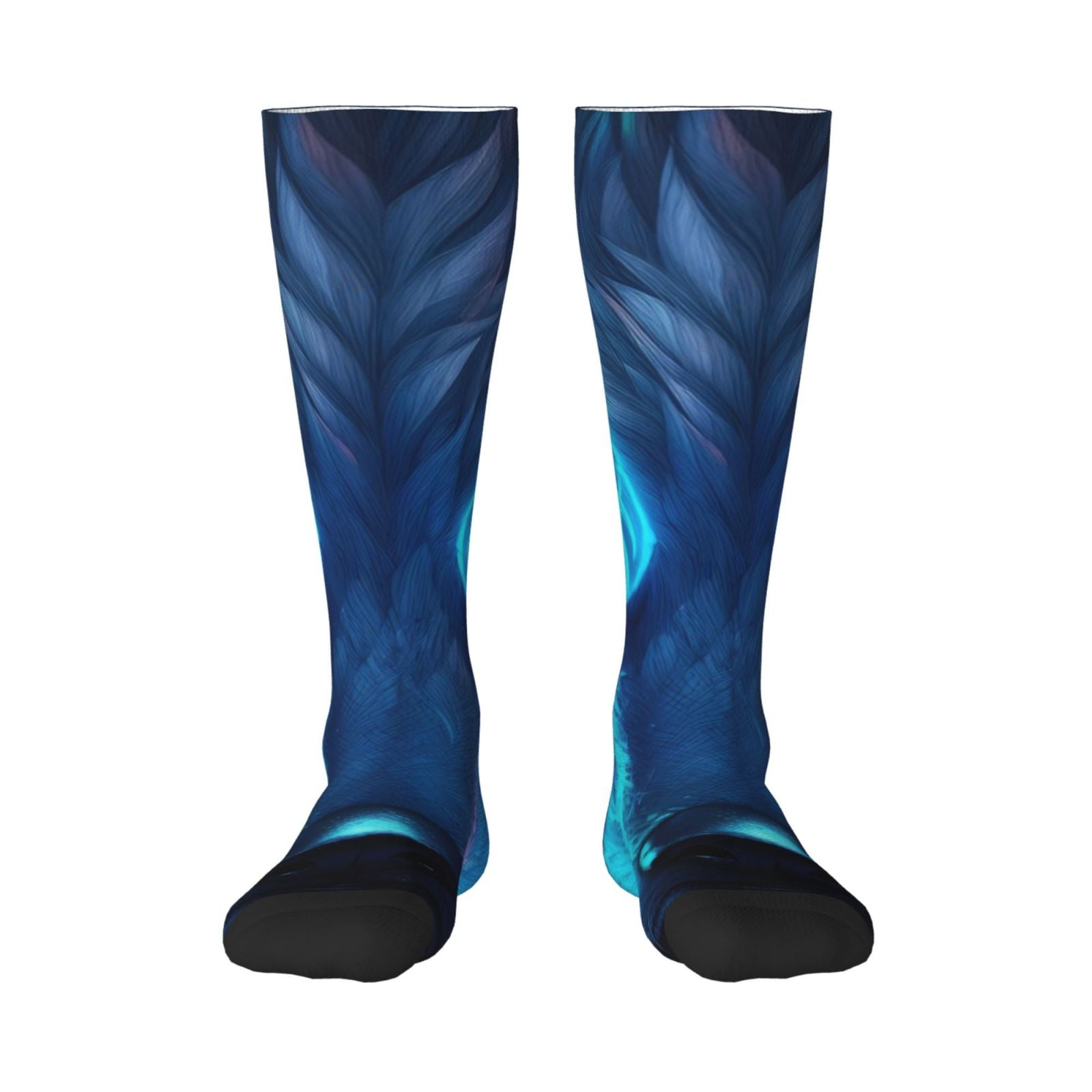 Naloa Futuristic Blue Light Wolf Thigh High Socks Extra Long Stretchy ...