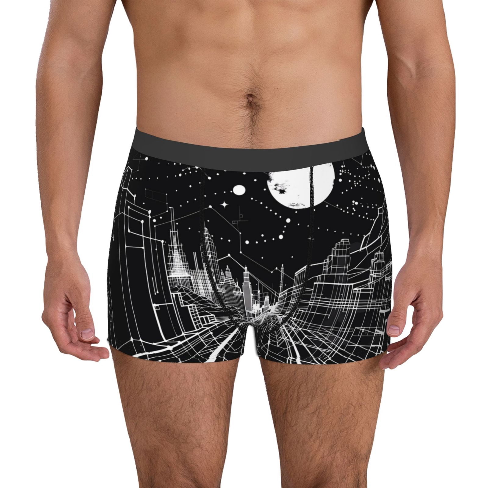Naloa Futuristic Moonlit Cityscape Mens Underwear - Boxers for Men ...