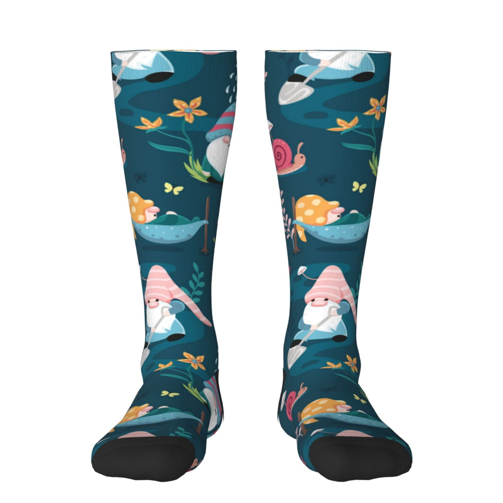 Naloa Garden Gnomes In Flower Thigh High Socks Extra Long Stretchy Sock ...