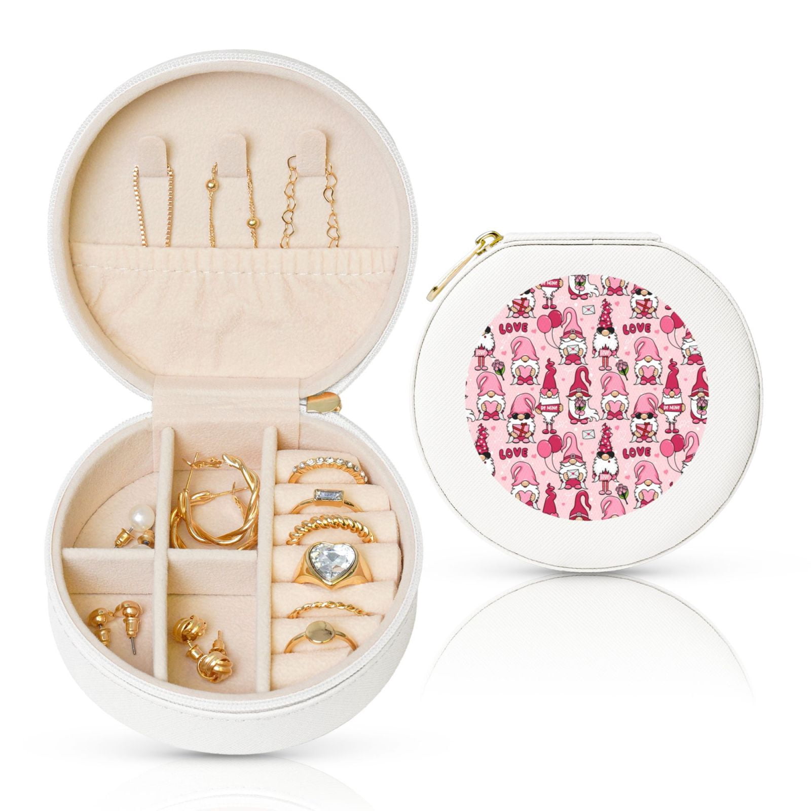 Naloa Garden Gnomes Round Jewelry Box, Travel Jewelry Organizer, 3.9 x ...