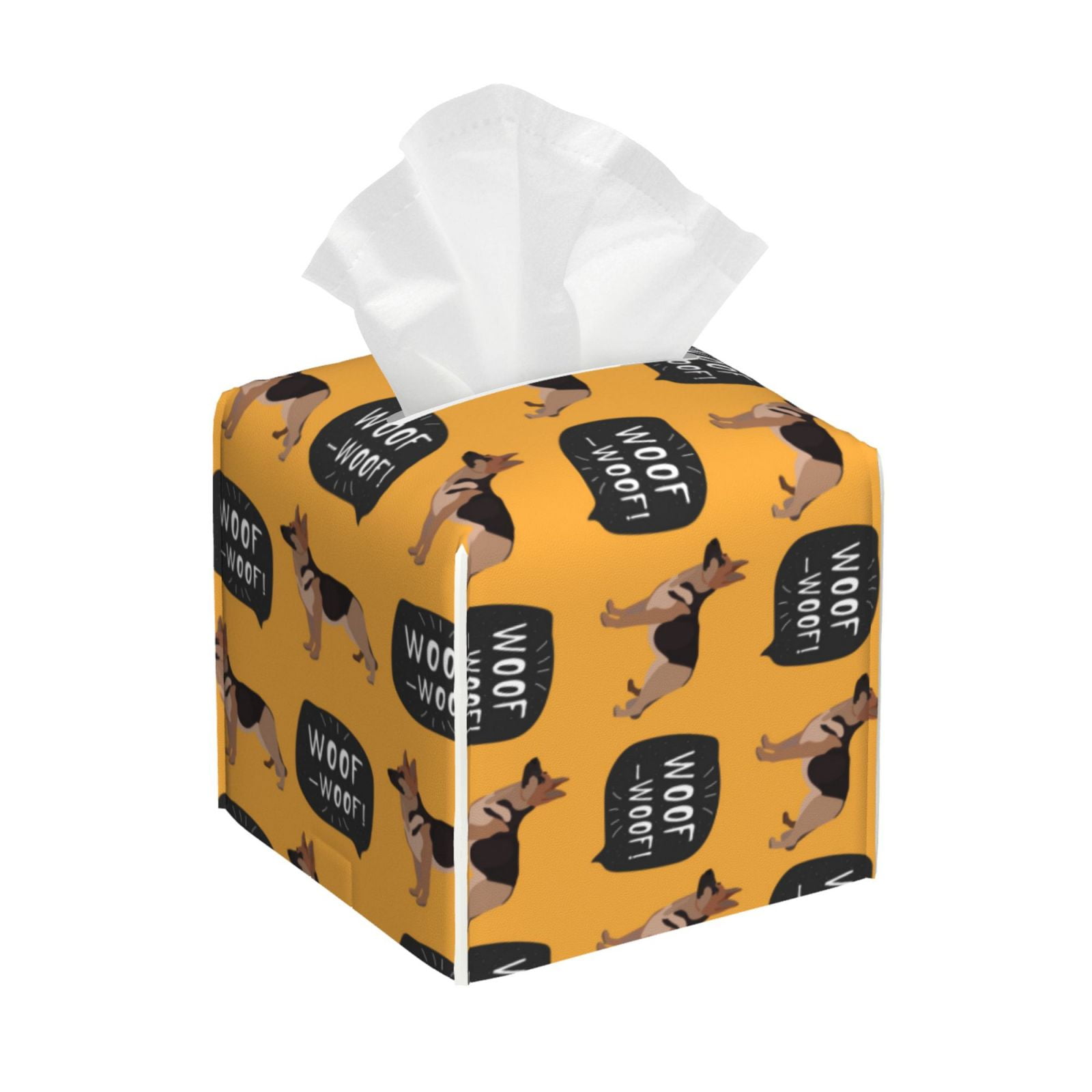 Naloa German Shepherd Woof Tissue Box CoverLeather Tissue Holder Square ...