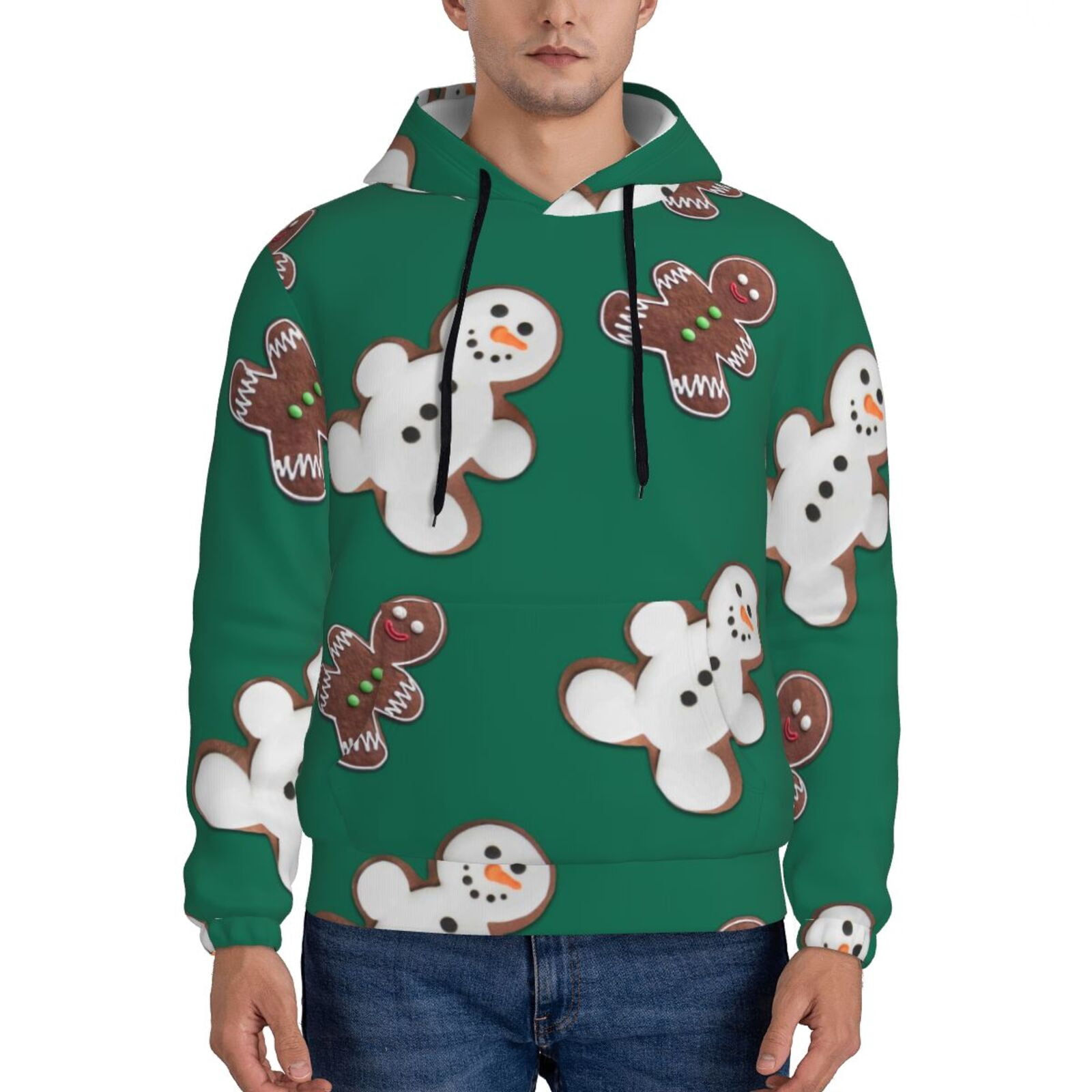 Naloa Gingerbread Snowman Cookies Men's Casual Hooded Collar Drawstring ...