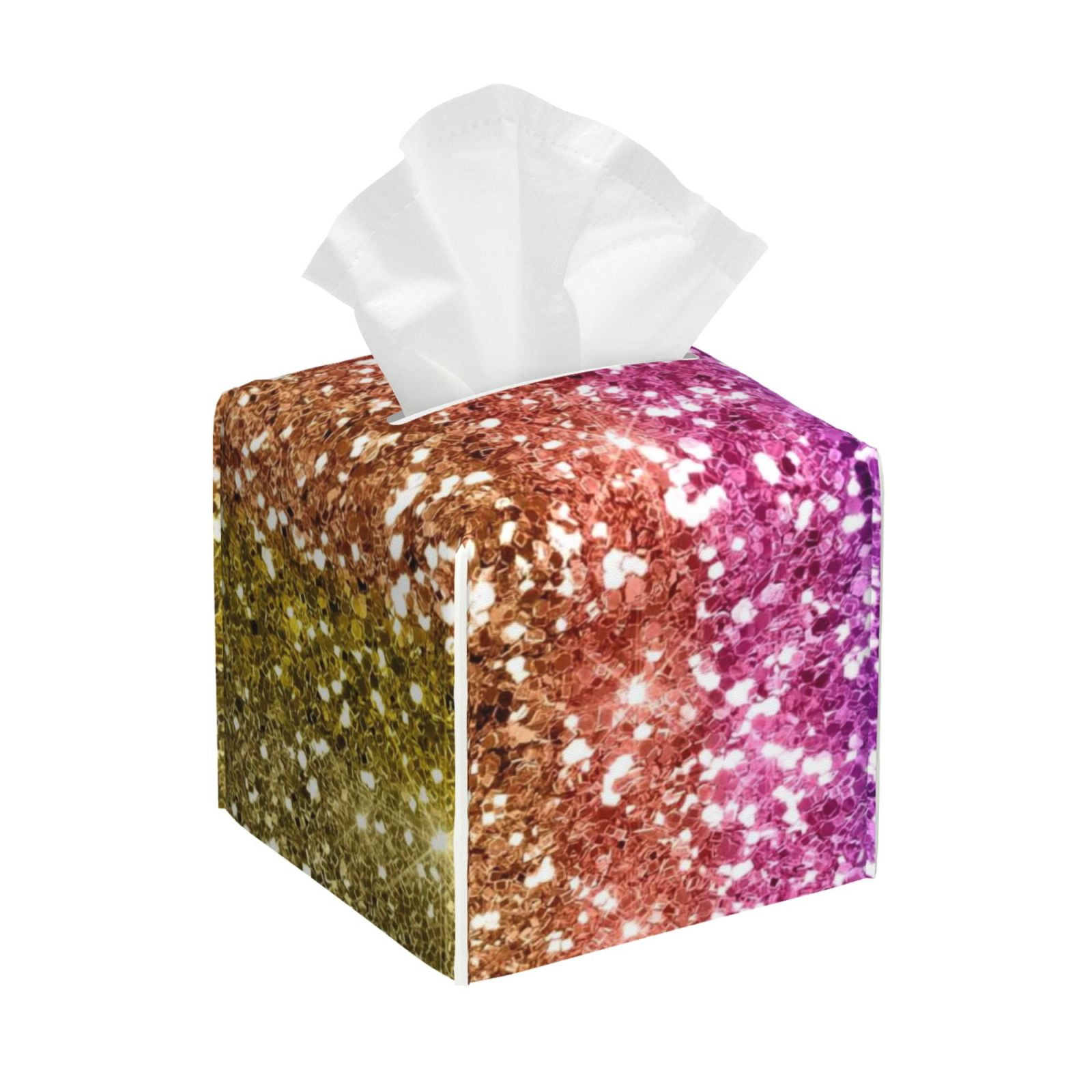 Naloa Glitter Rainbow Tissue Box CoverLeather Tissue Holder Square ...