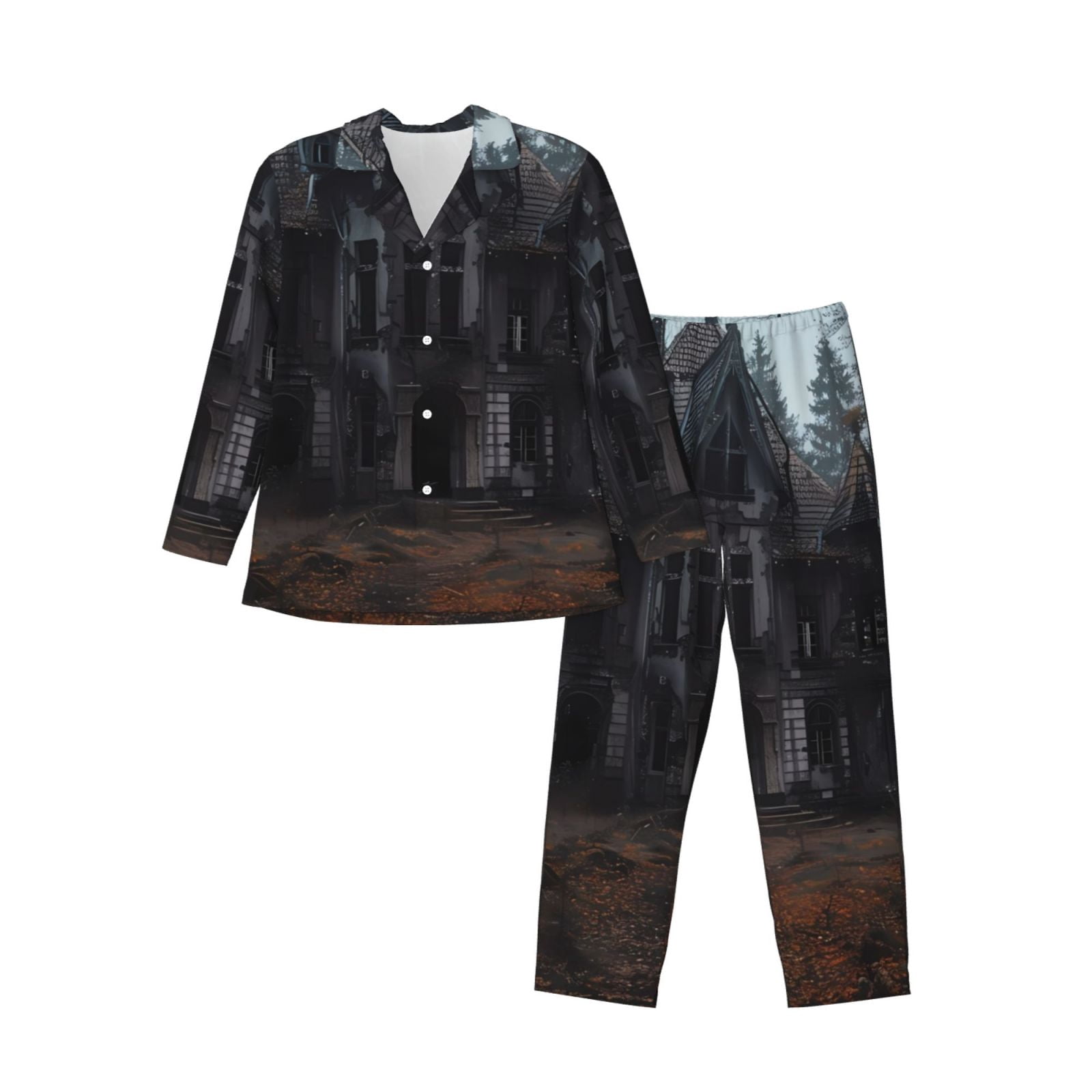 Naloa Gloomy Mansion Forest Scene Men’s Pajamas Set - Long Sleeve ...