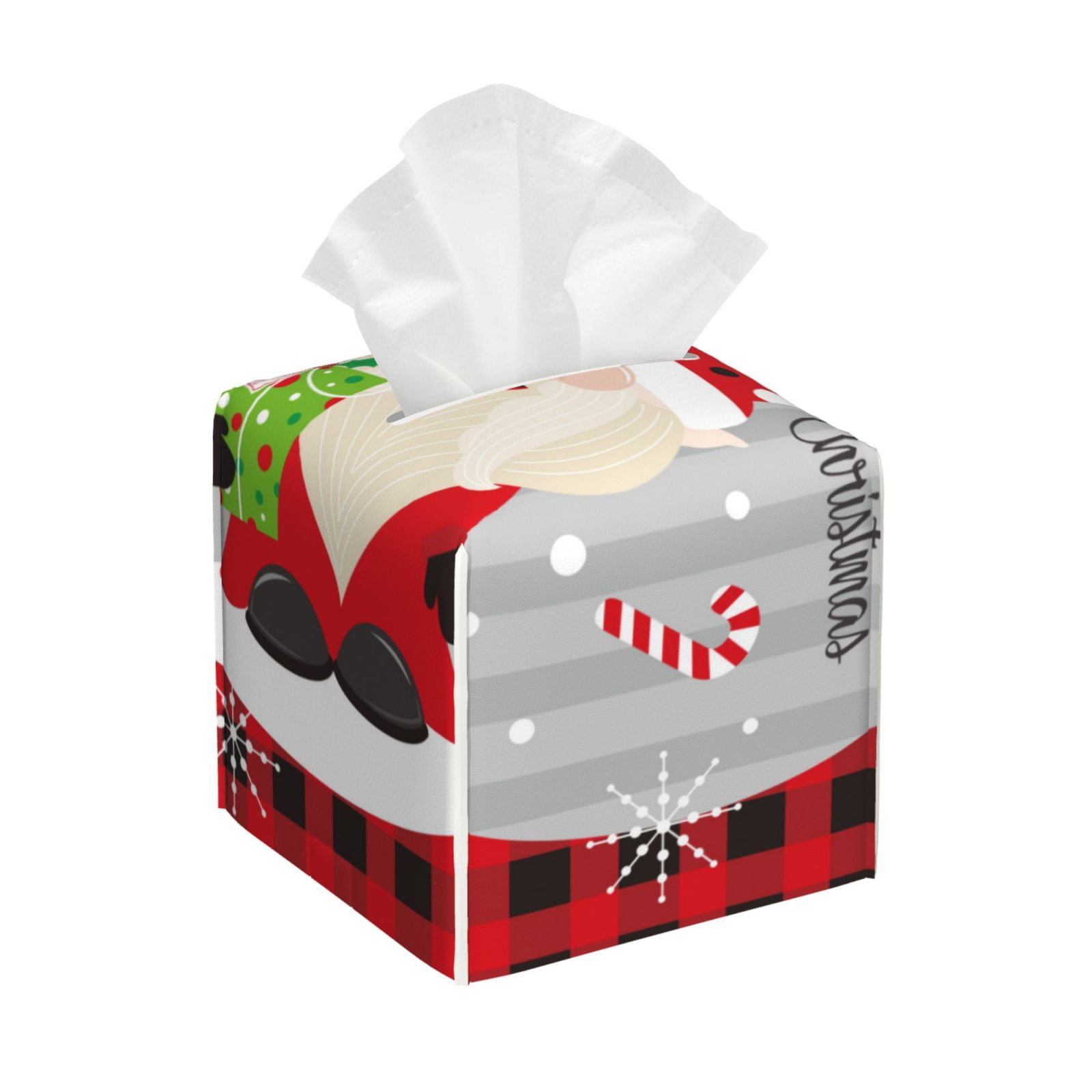 Naloa Gnome And Buffalo Plaid Tissue Box Cover Leather Tissue Holder ...
