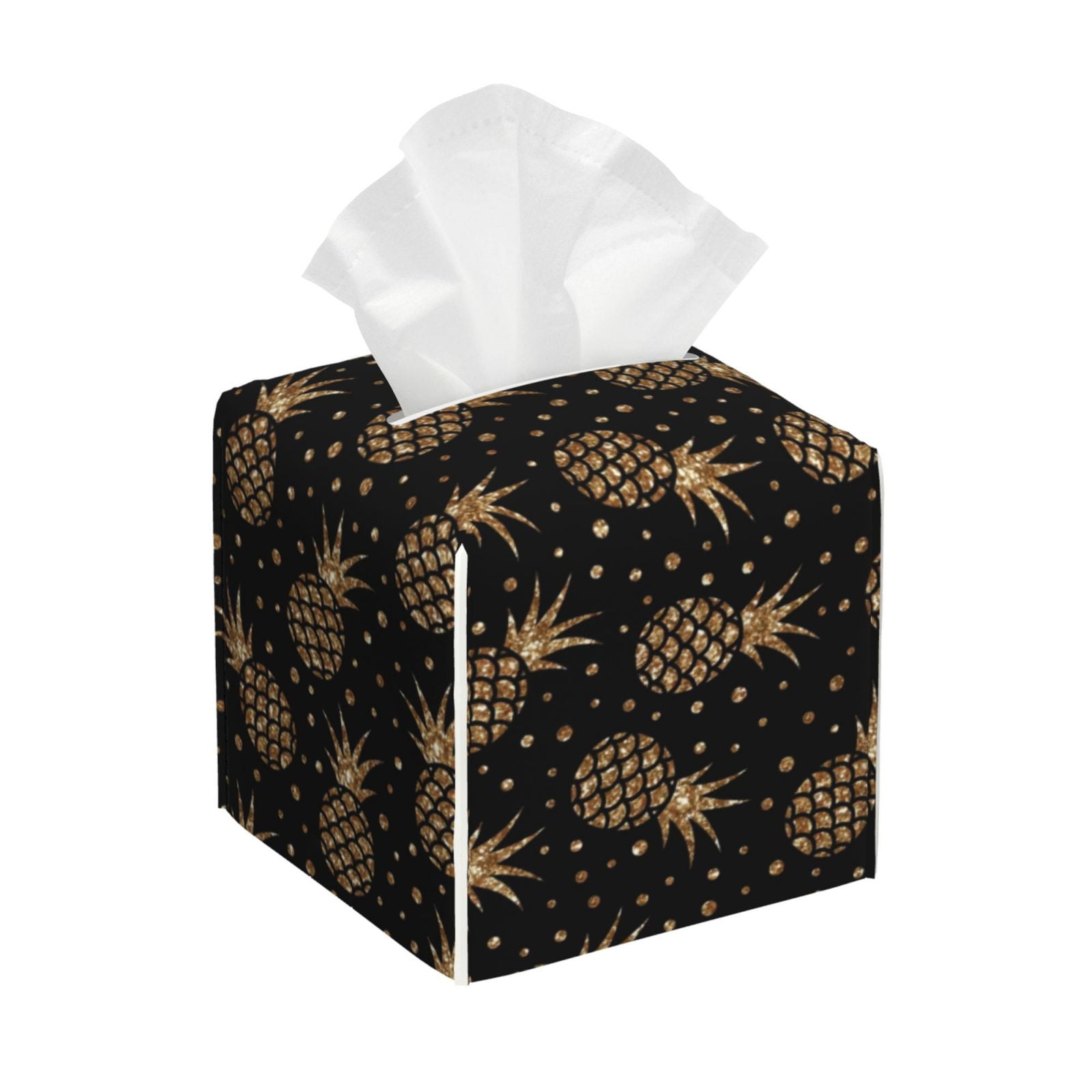 Naloa Gold Glitter Pineapples Tissue Box CoverLeather Tissue Holder ...