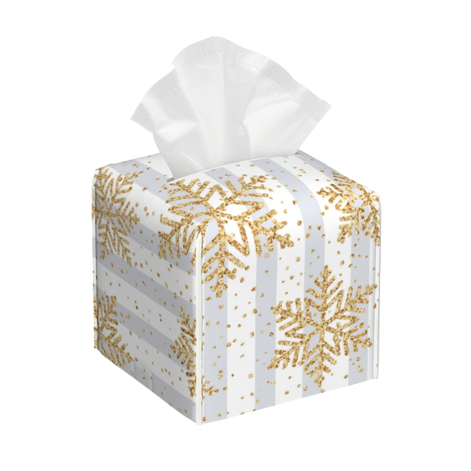 Naloa Gold Snowflake Tissue Box Cover Leather Tissue Holder Square ...