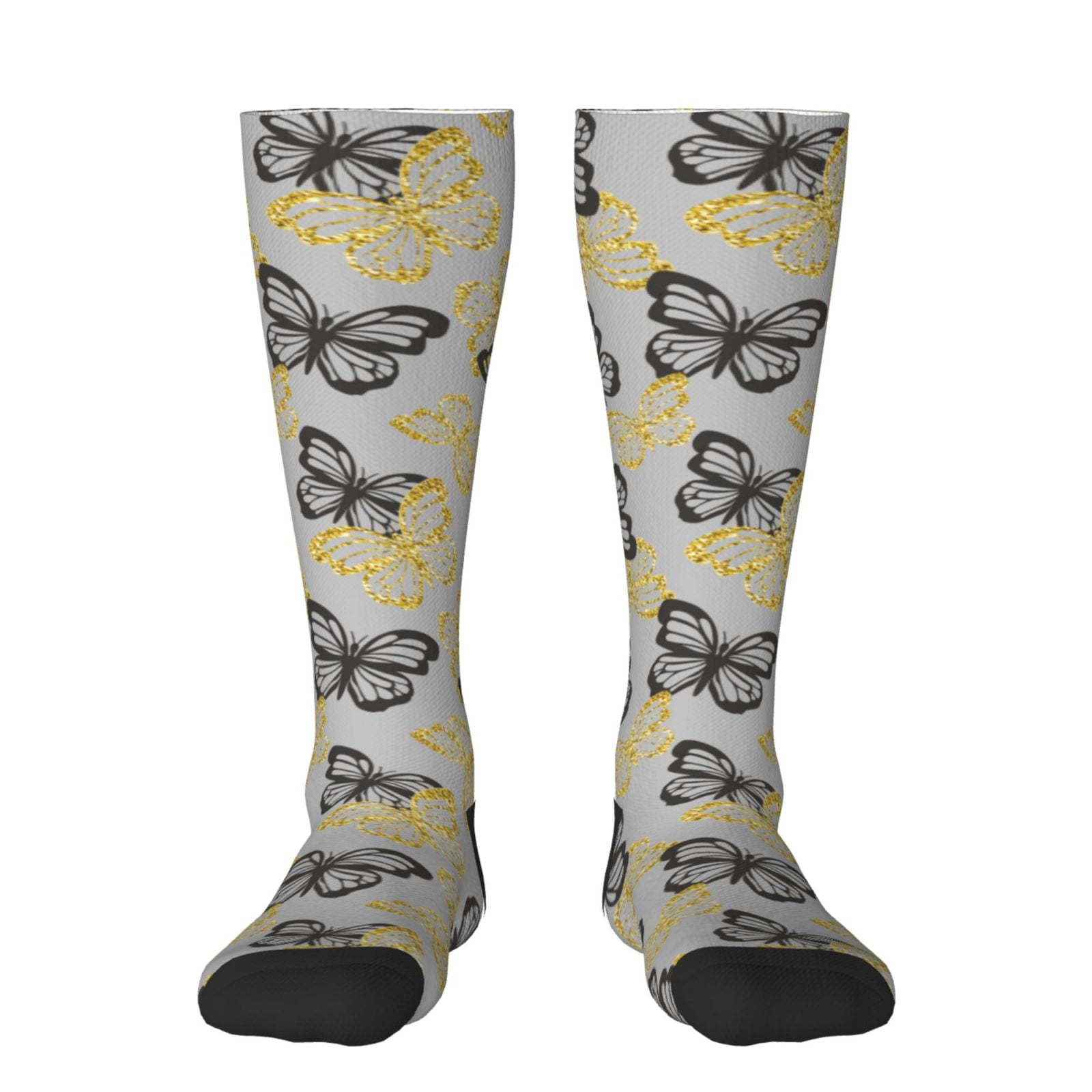 Naloa Golden Glitter Butterflies Thigh High Socks Extra Long Stretchy ...