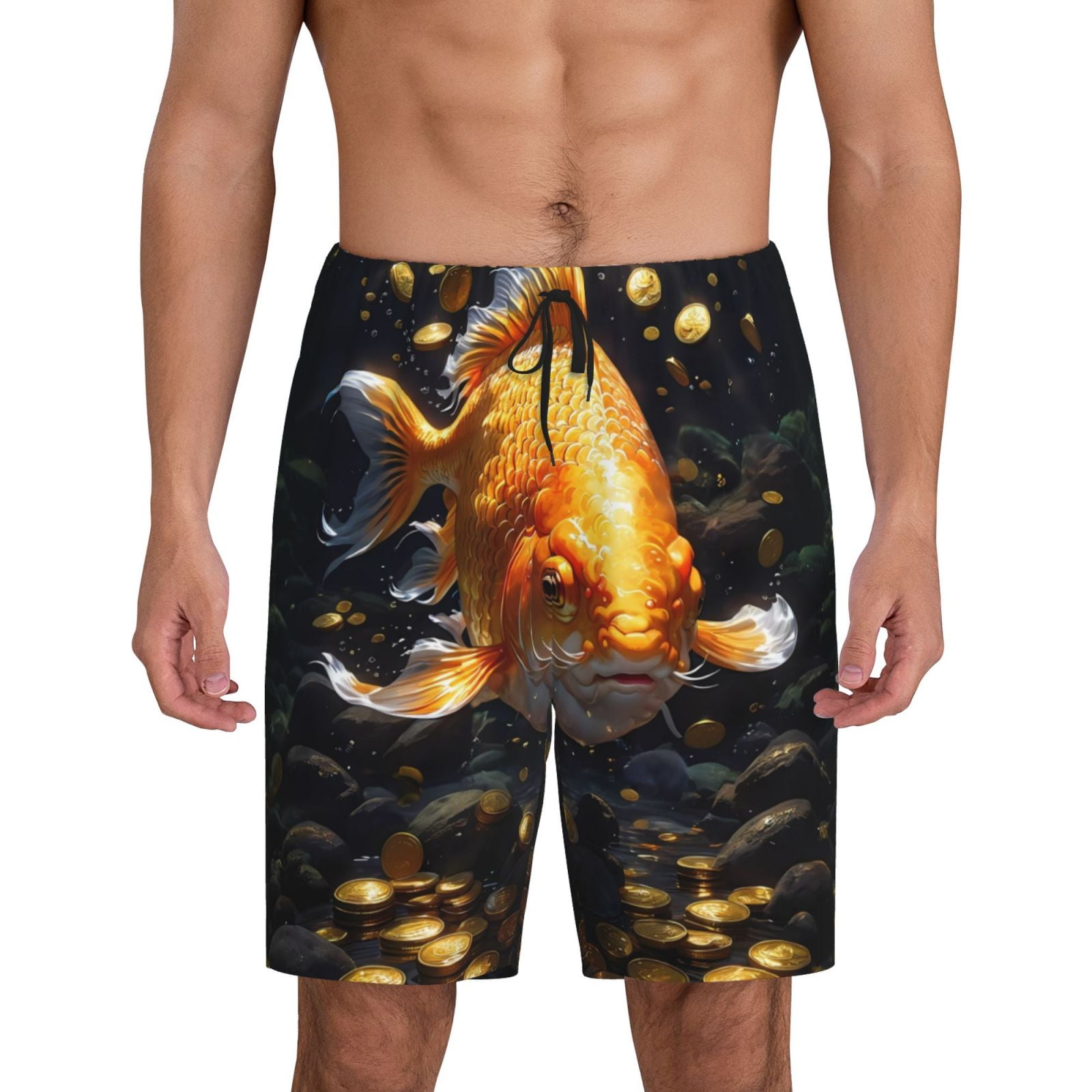 Naloa Golden Koi And Treasure Men's Short Pajama Pants, Pj Shorts, Lounge Comfort Shorts-X-Large ...
