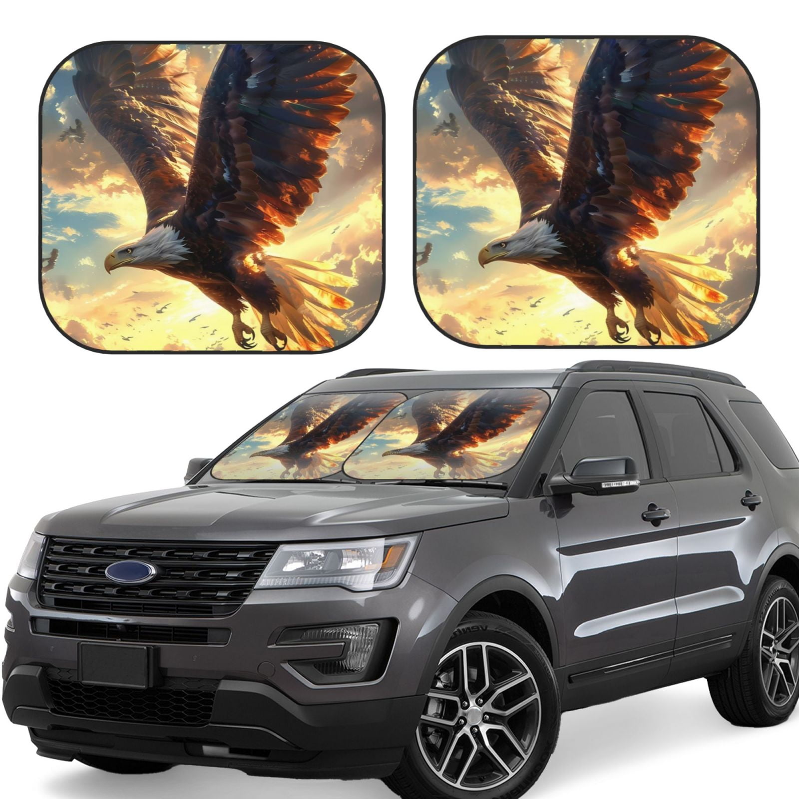 Naloa Golden Sky Bald Eagle Print 2-Piece Windshield Sunshade,Foldable ...