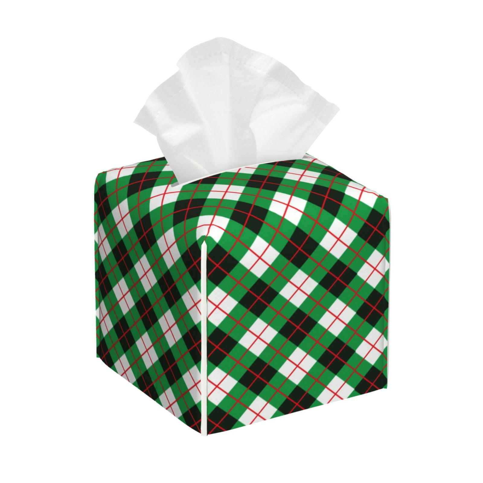 Naloa Green Argyle Plaid Tissue Box Cover Leather Tissue Holder Square ...