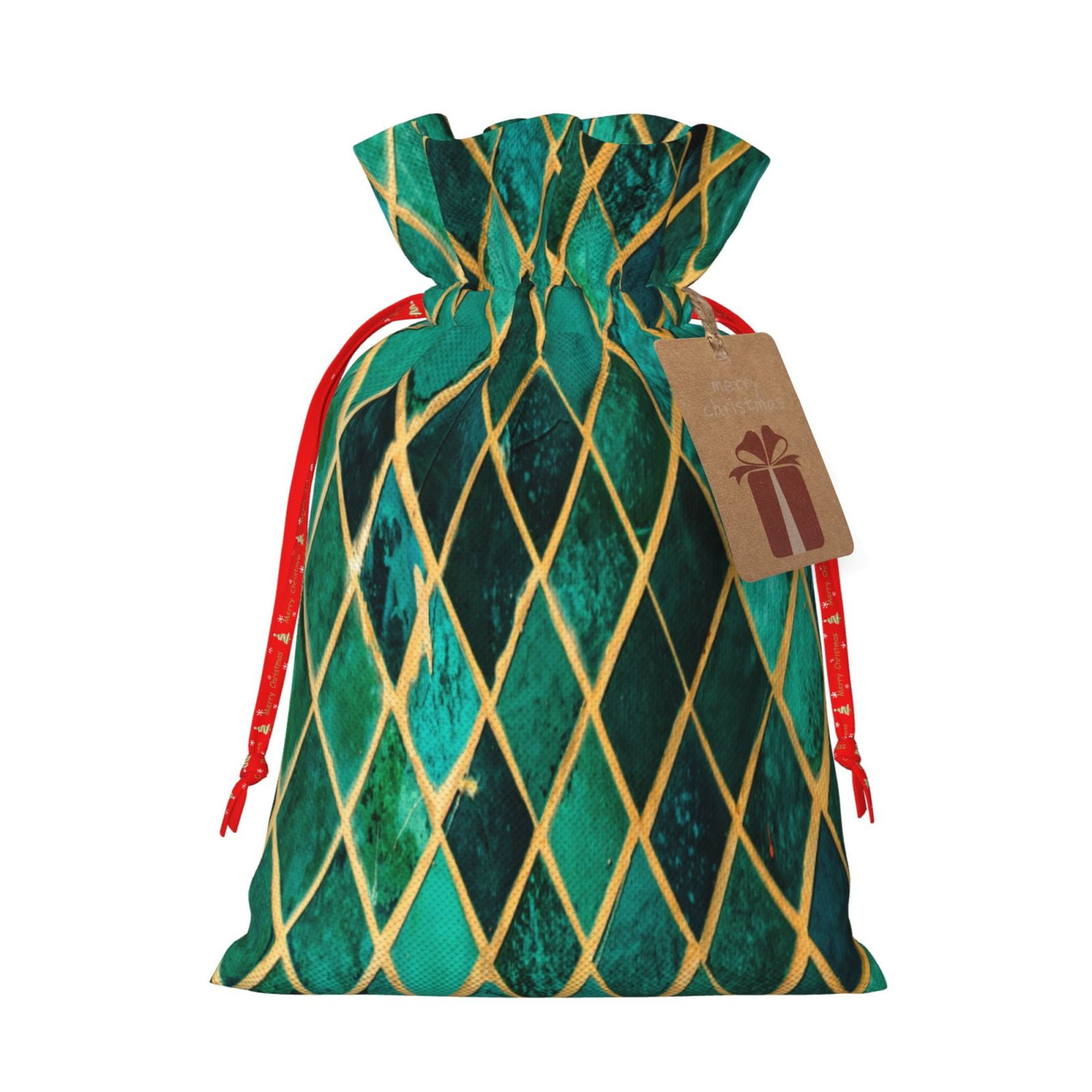 Naloa Green Mosaic Glass Drawstring Christmas Bags, 3D Xmas Gift Bags ...