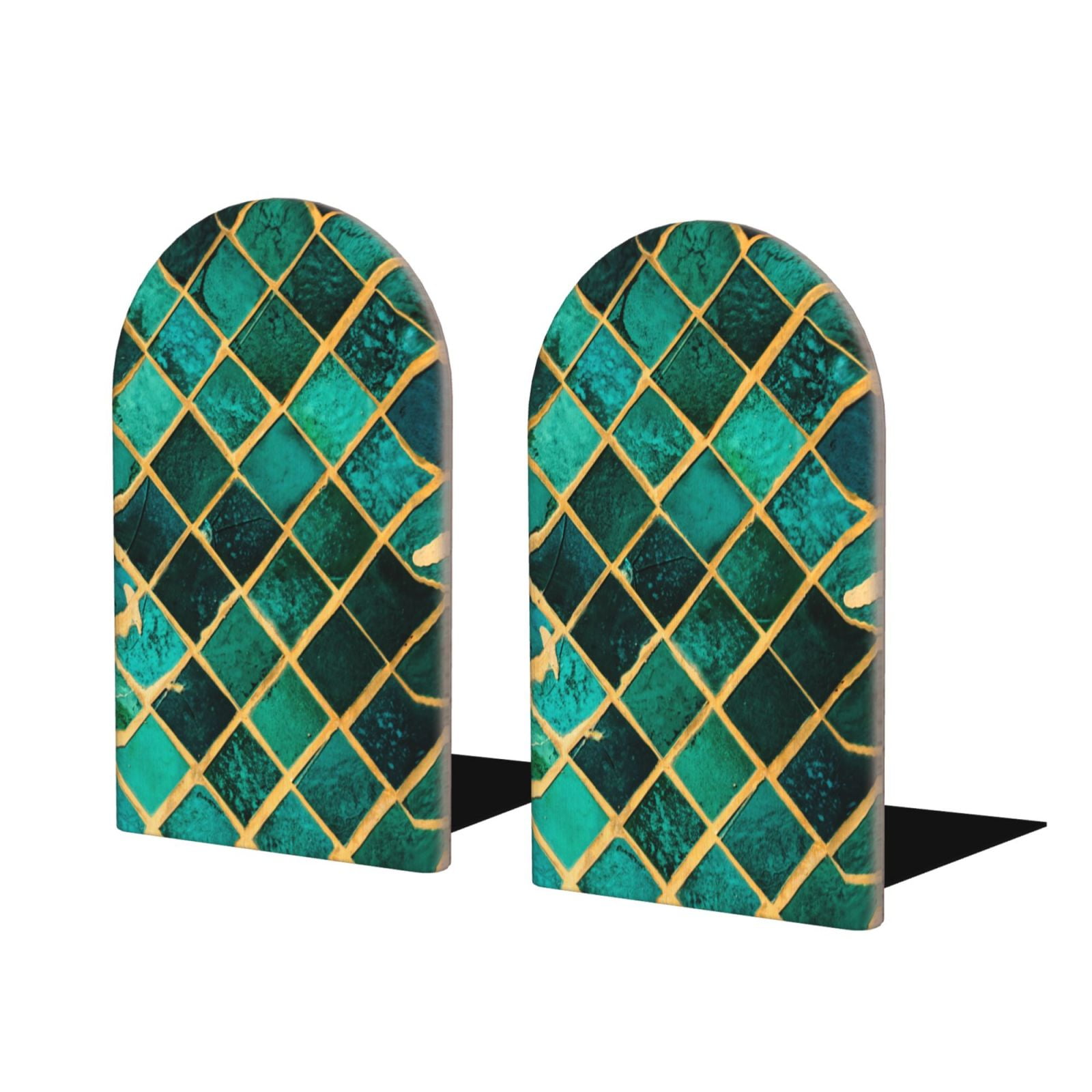 Naloa Green Mosaic Glass Wood Non-Skid Bookend for Shelves,Book Ends ...