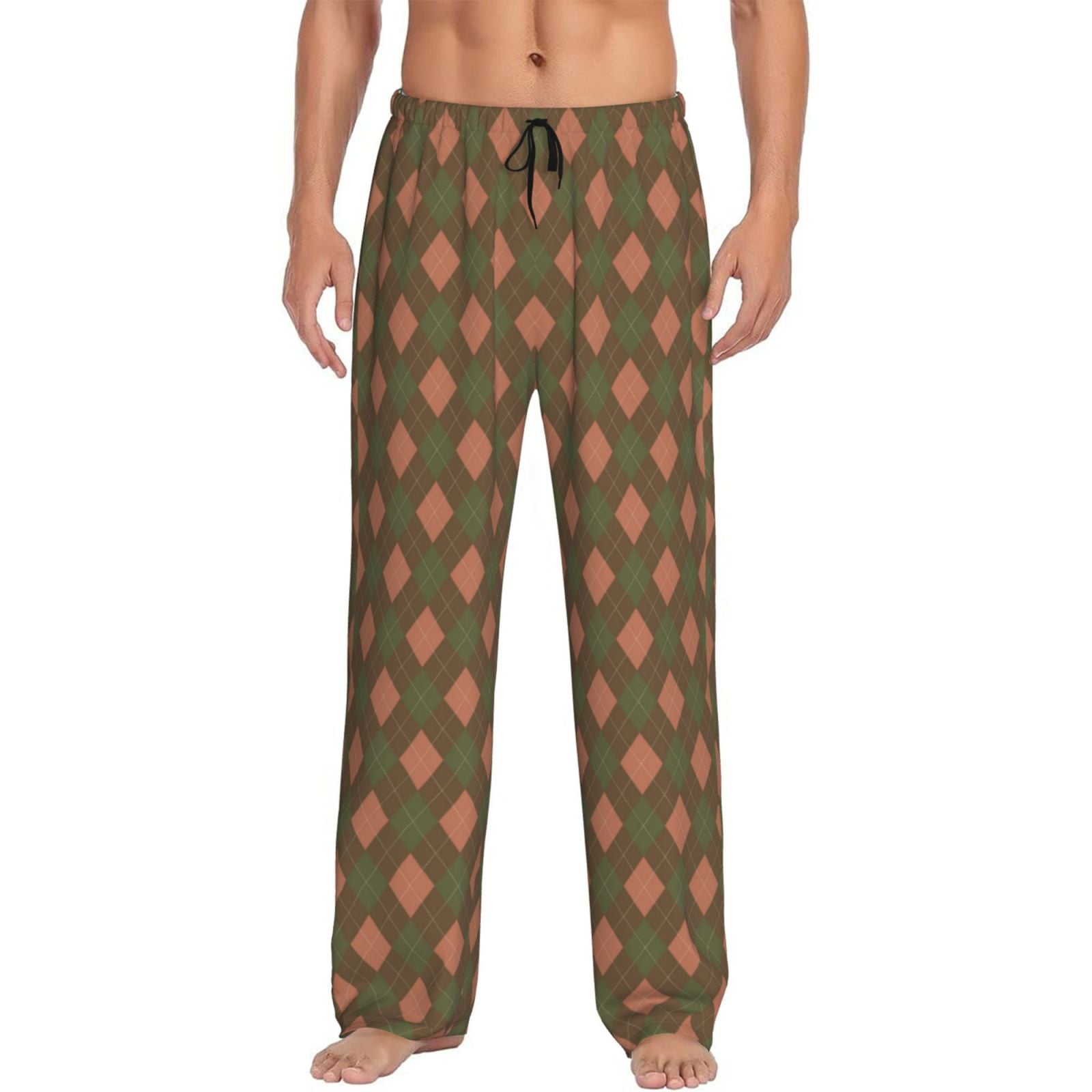 Naloa Green and Pink Squares Pajama Pants Men, PJ Bottoms, Sleep ...
