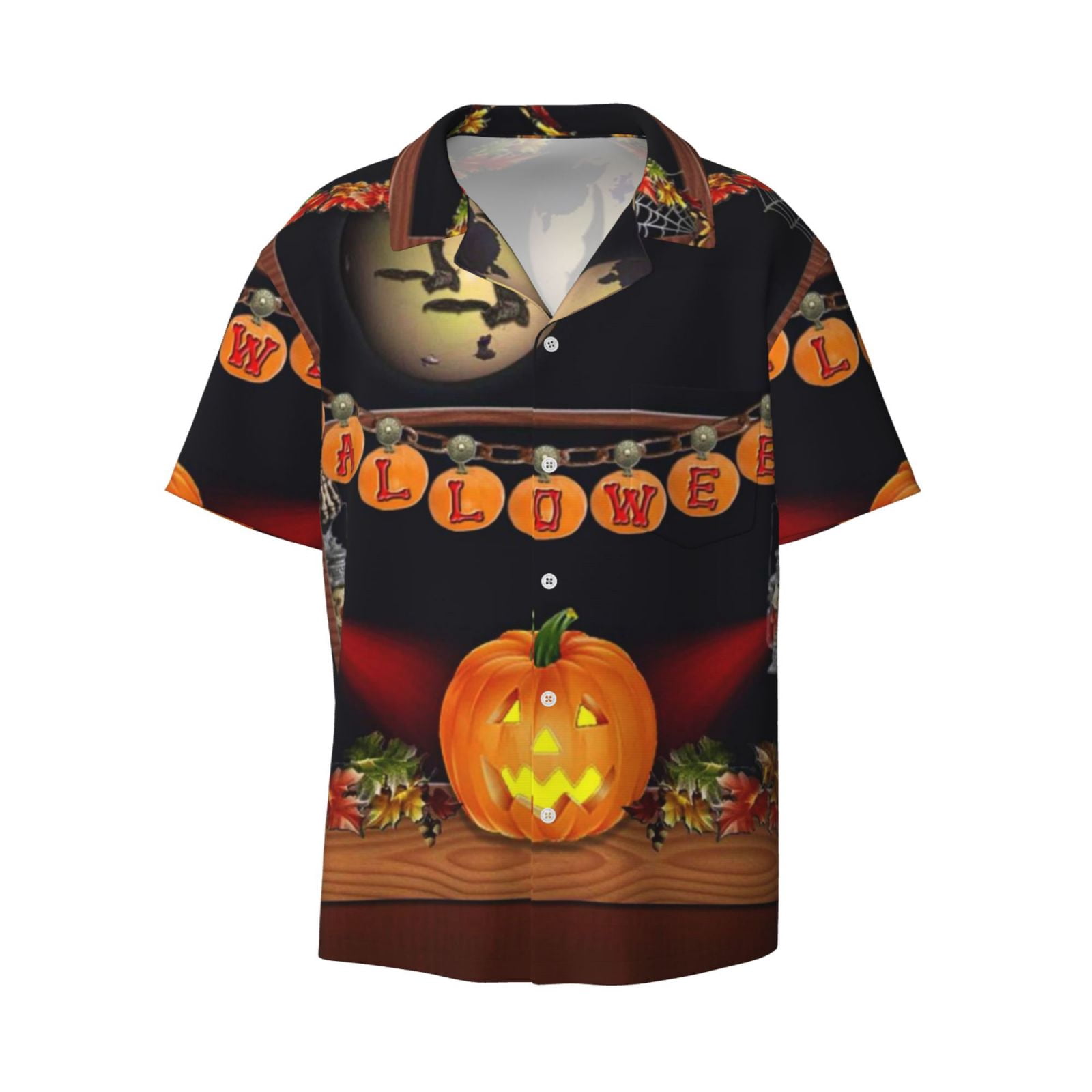 Naloa Halloween Decoration Men's Loose Fit Cuban Collar Short-Sleeve ...