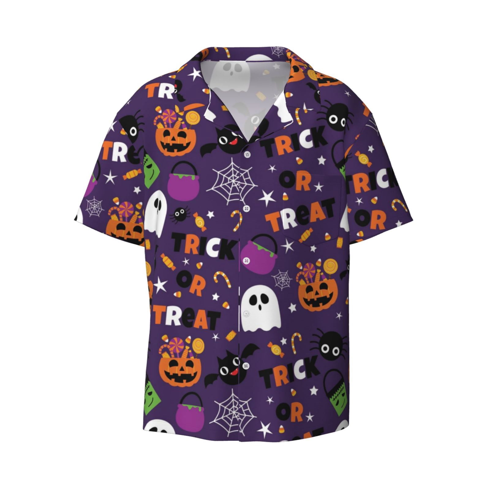 Naloa Halloween Sweet Candy Men's Loose Fit Cuban Collar Short-Sleeve ...