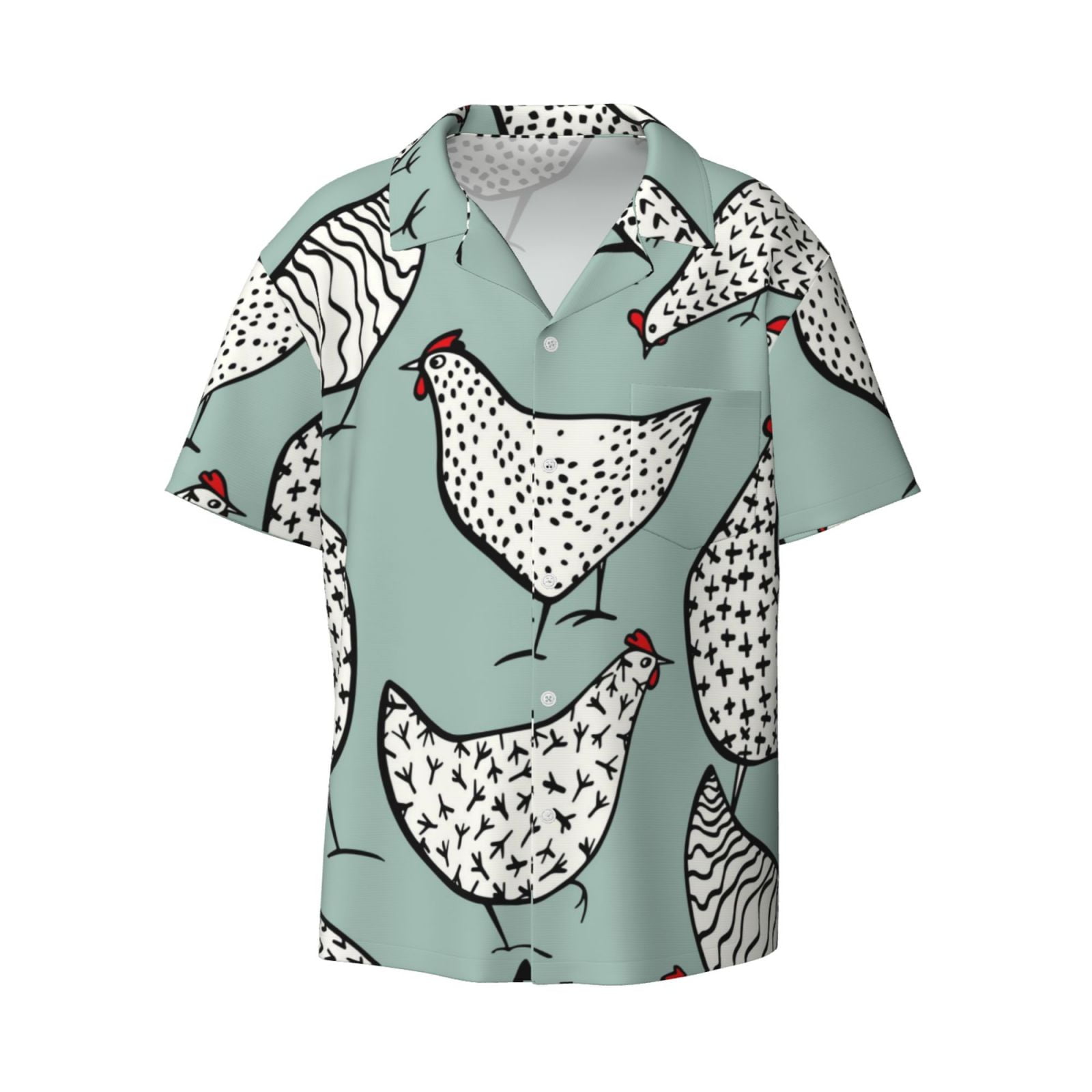 Naloa Hand Drawn Chickens Men's Loose Fit Cuban Collar Short-Sleeve ...