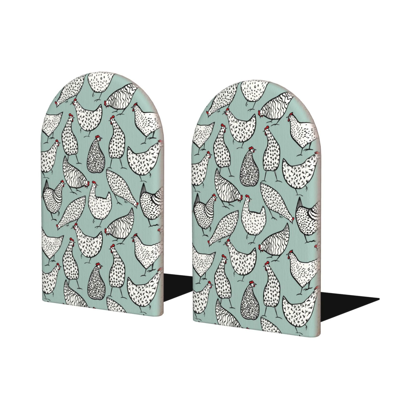 Naloa Hand Drawn Chickens Wood Non-Skid Bookend for Shelves,Book Ends ...