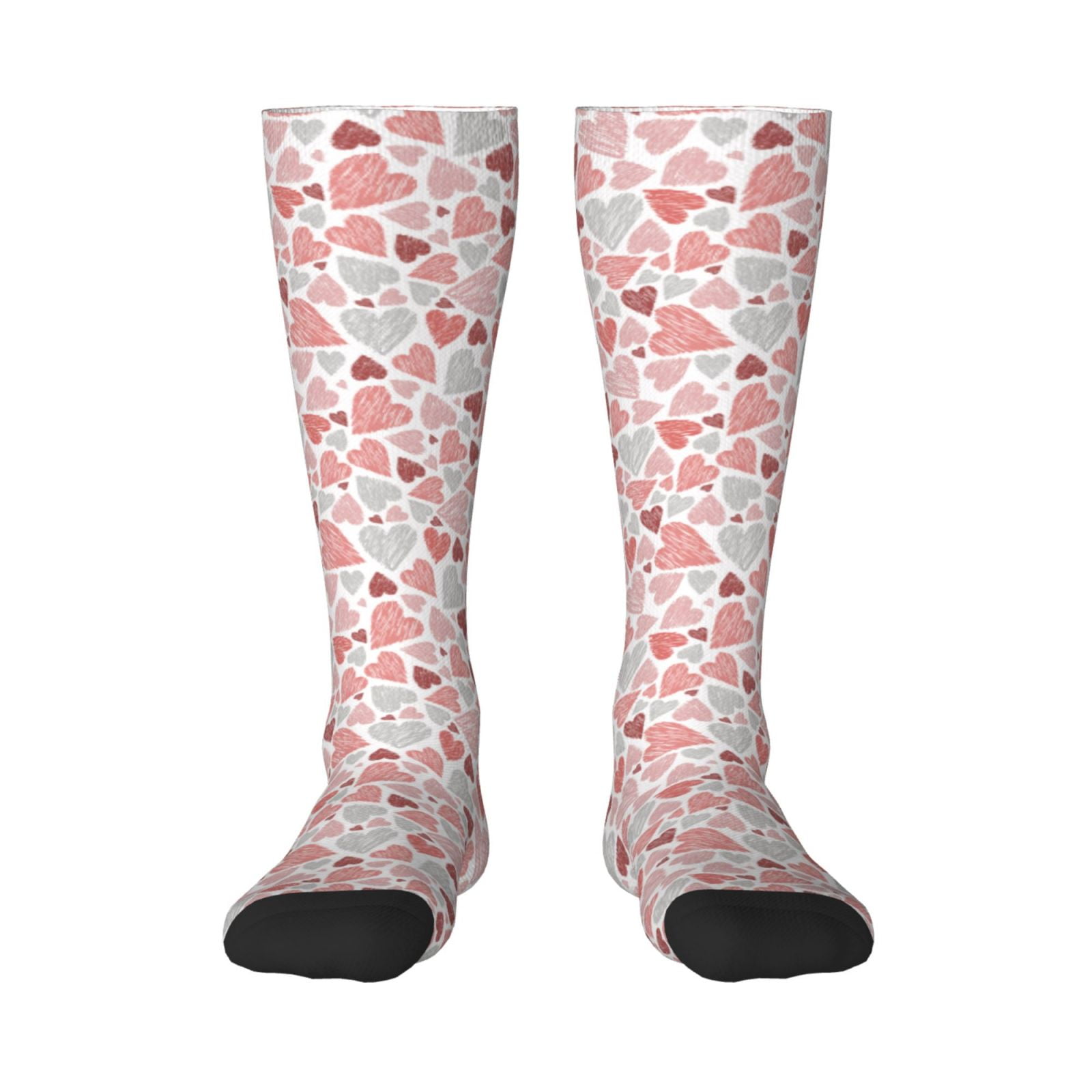 Naloa Hand Drawn Hearts Thigh High Socks Extra Long Stretchy Sock Women ...