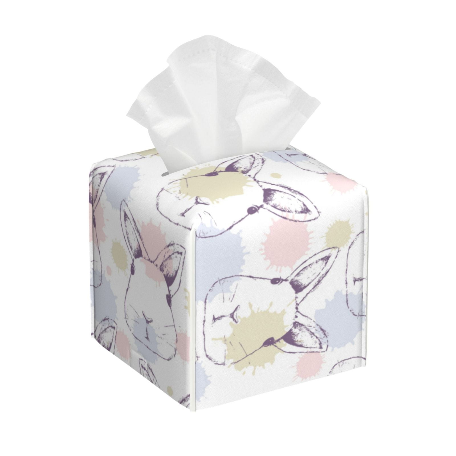 Naloa Hand Drawn Rabbit Tissue Box CoverLeather Tissue Holder Square ...