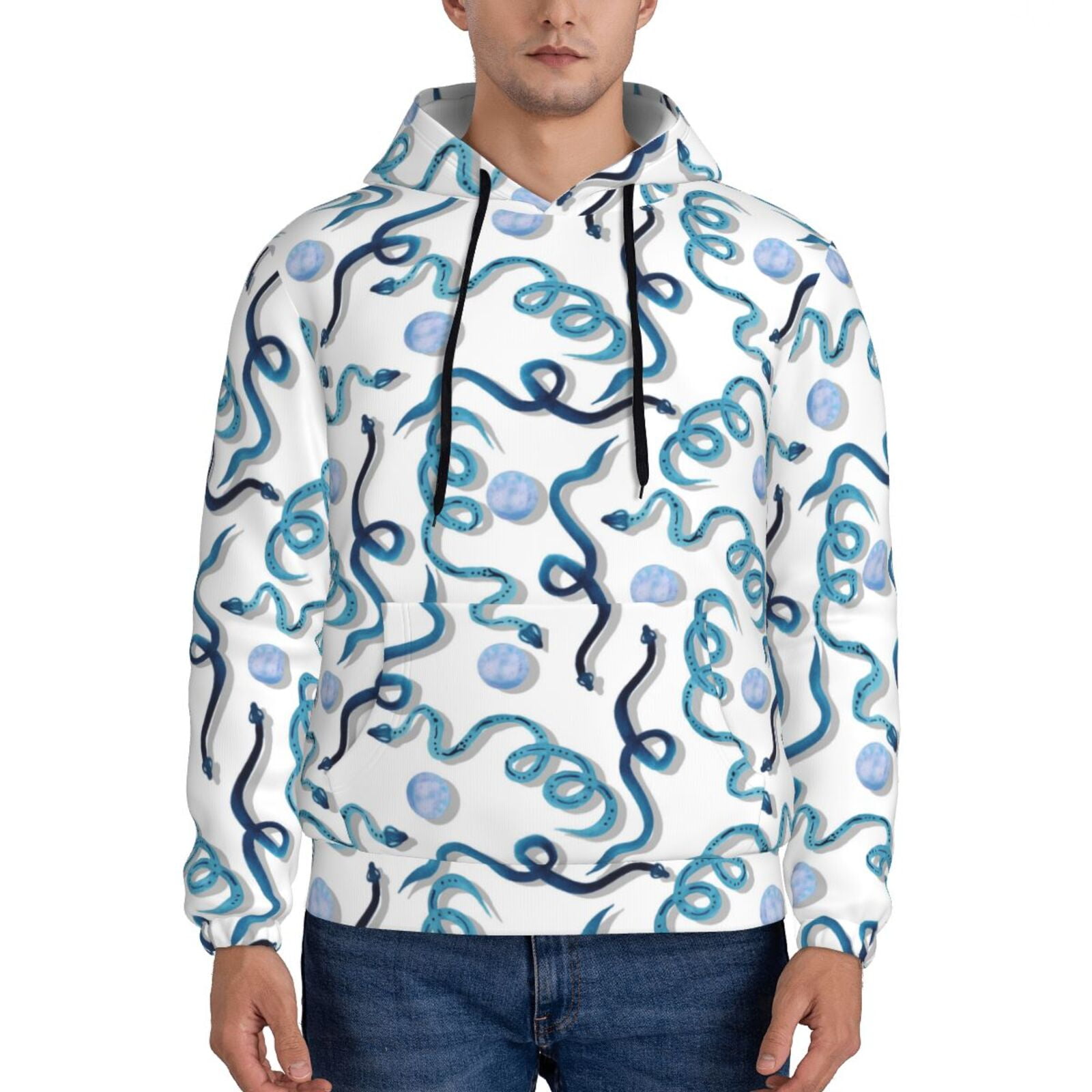 Naloa Hand Drawn Snake Men's Casual Hooded Collar Drawstring Hoodies ...