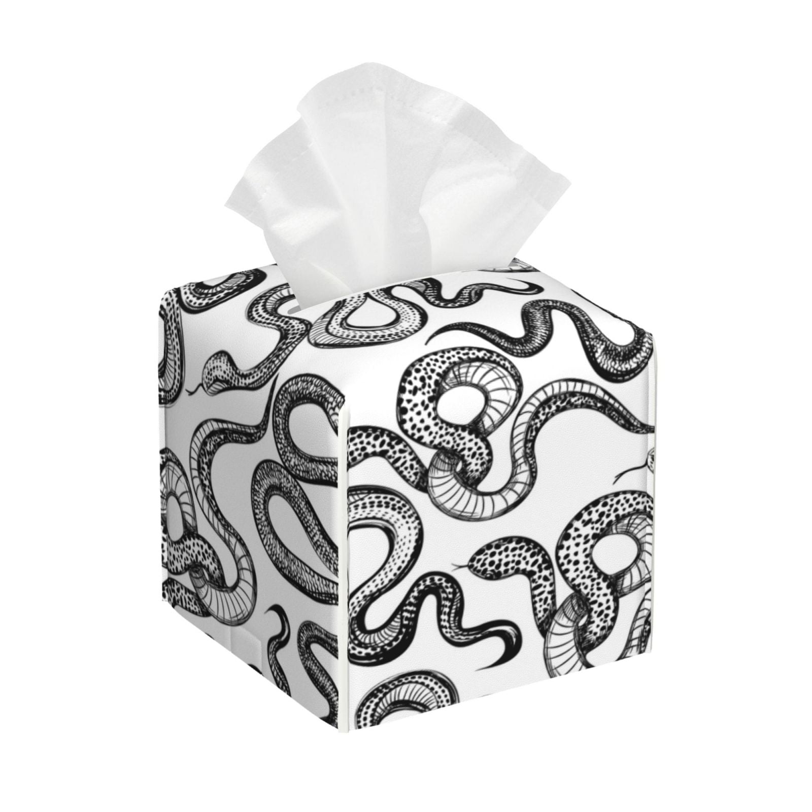 Naloa Hand Drawn Snake Tissue Box CoverLeather Tissue Holder Square ...