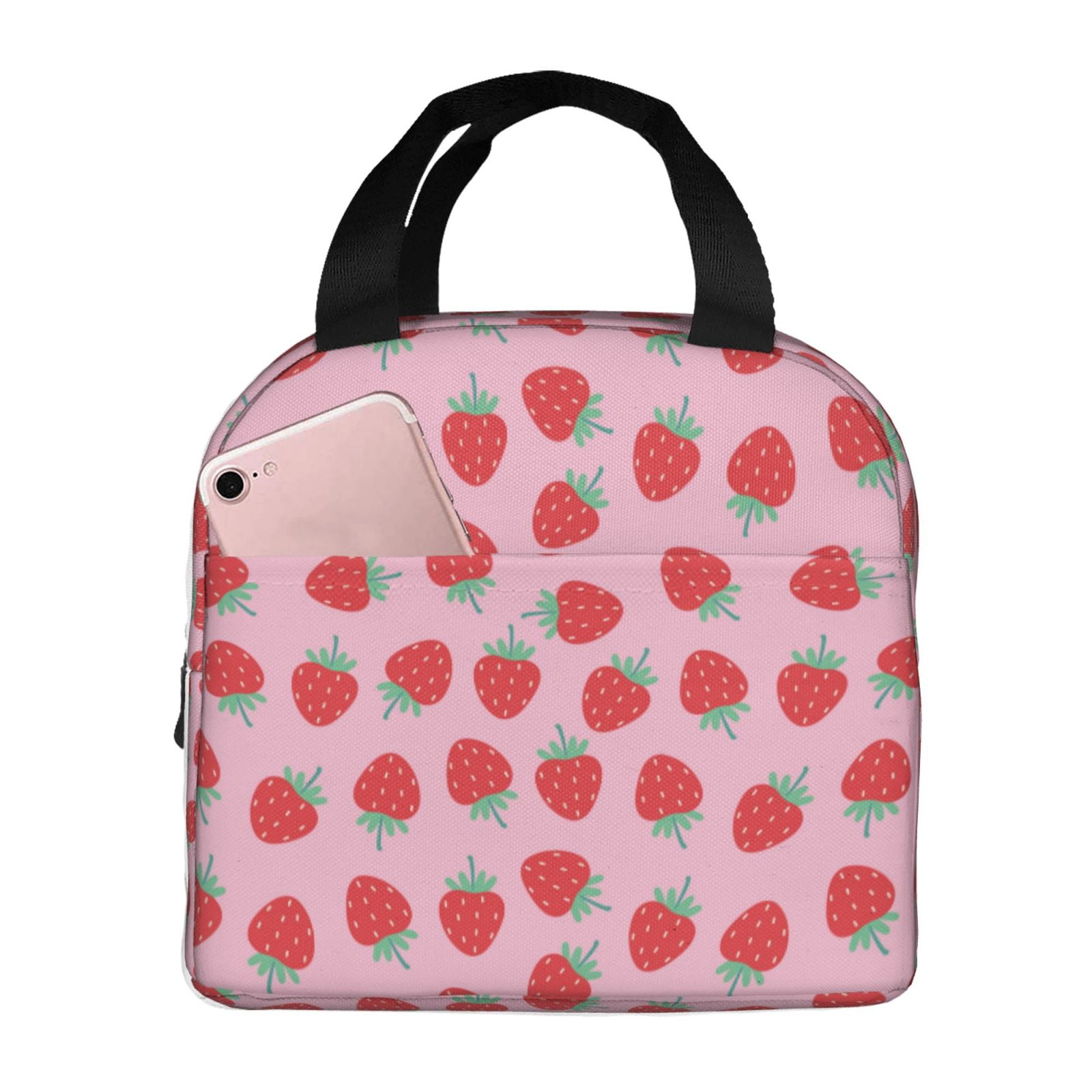 Naloa Hand Drawn Strawberry Print Lunch Box for Women Men,Insulated ...
