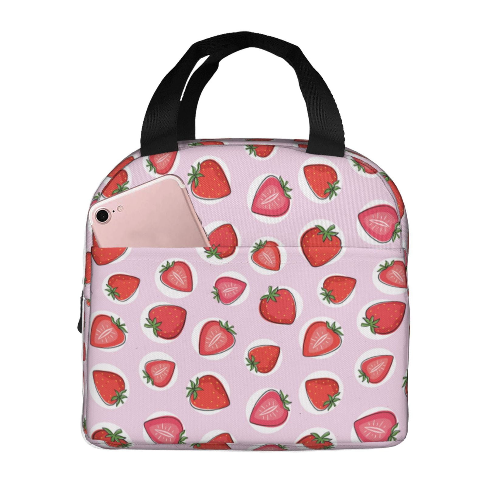 Naloa Hand Drawn Strawberry Print Lunch Box for Women Men,Insulated ...