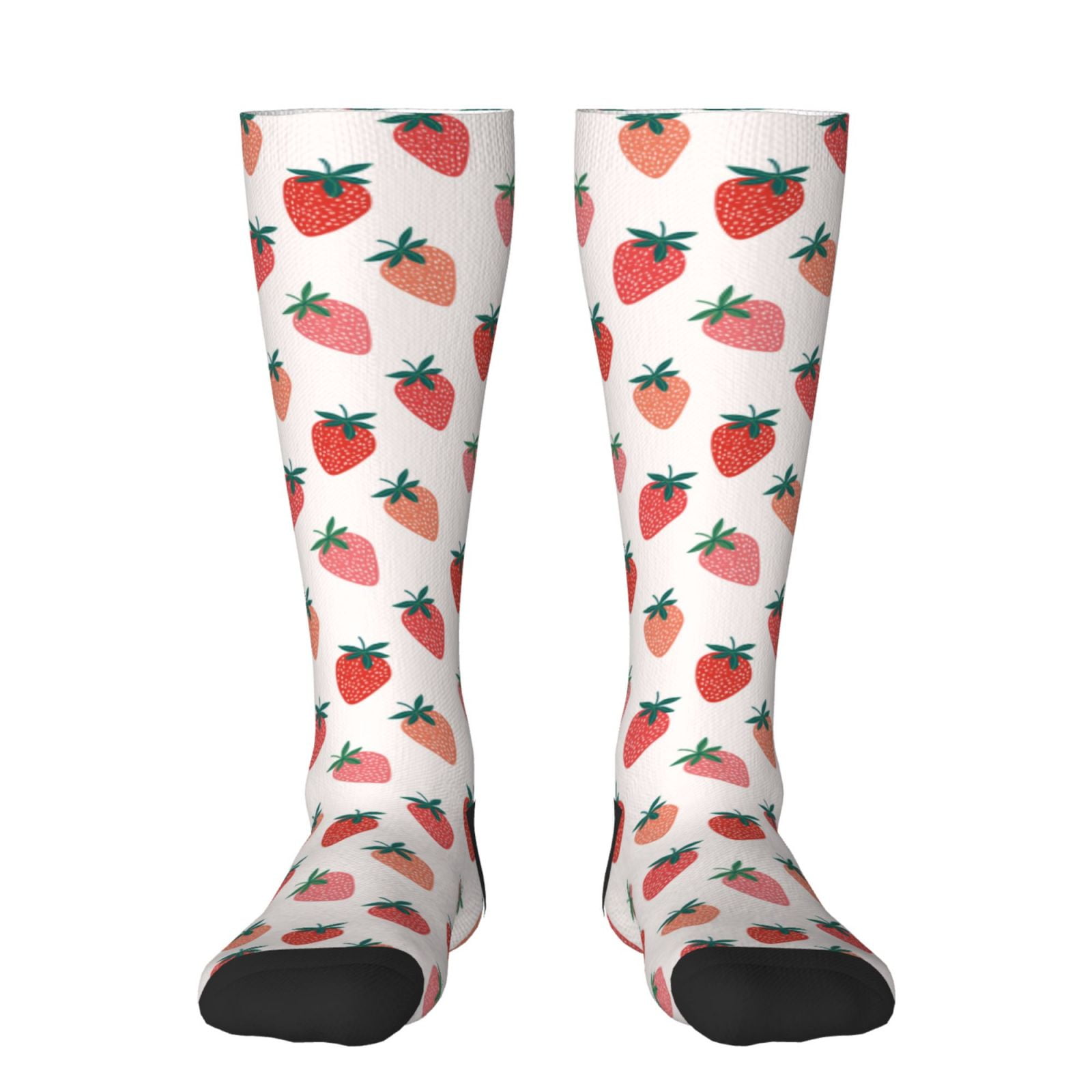 Naloa Hand Drawn Strawberry Thigh High Socks Extra Long Stretchy Sock ...