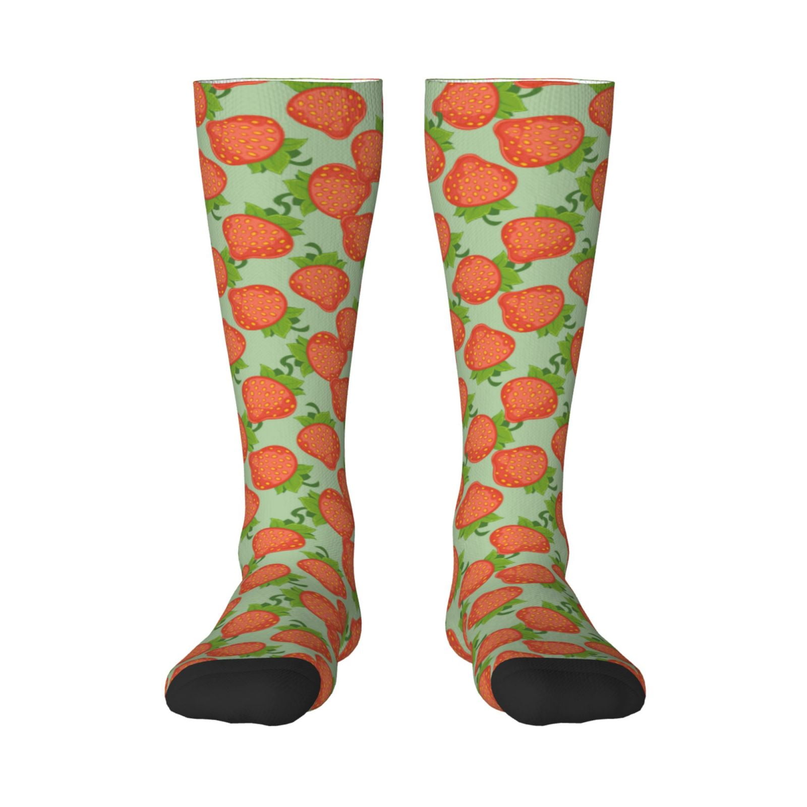 Naloa Hand Drawn Strawberry Thigh High Socks Extra Long Stretchy Sock ...