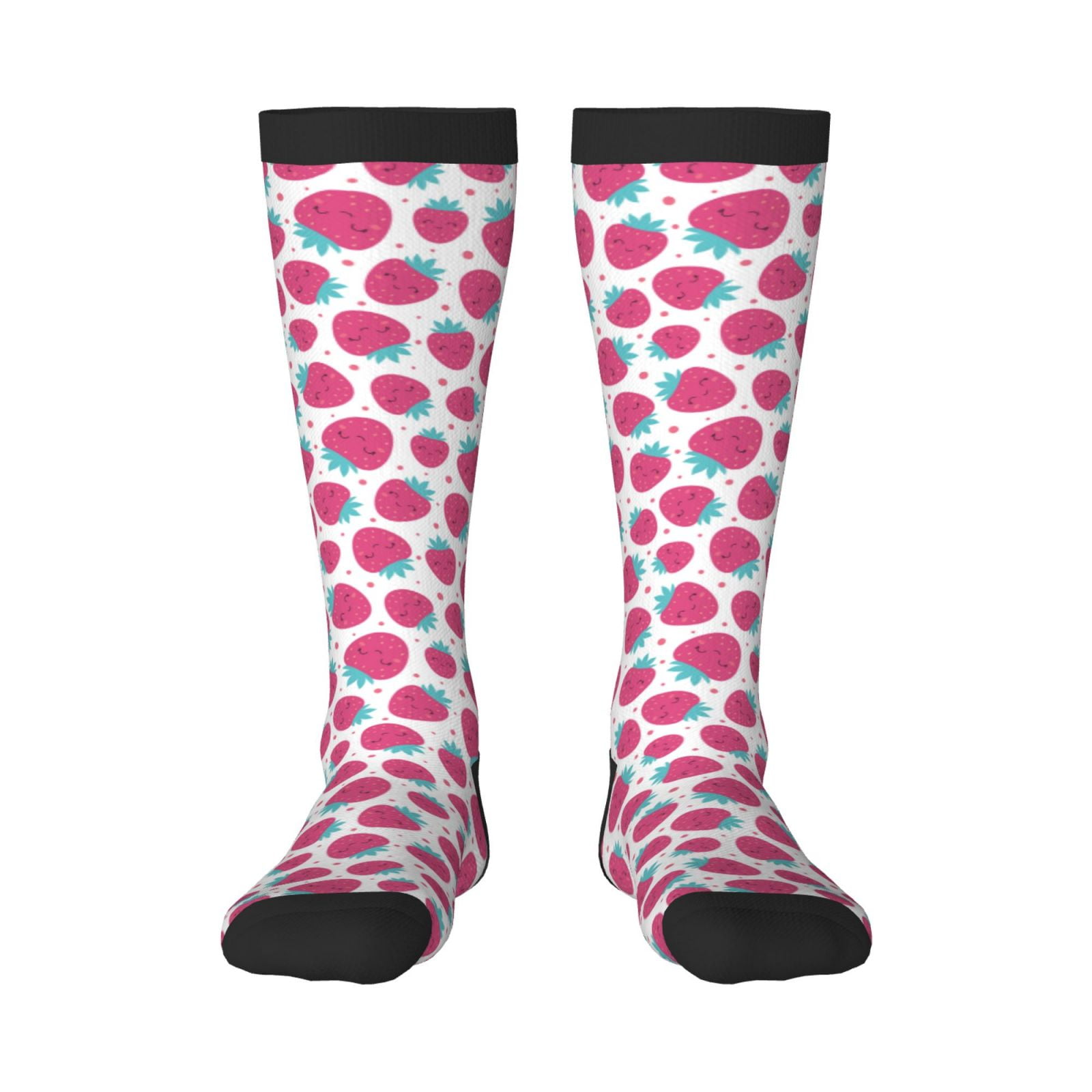 Naloa Hand Drawn Strawberry Thigh High Socks Extra Long Stretchy Sock ...