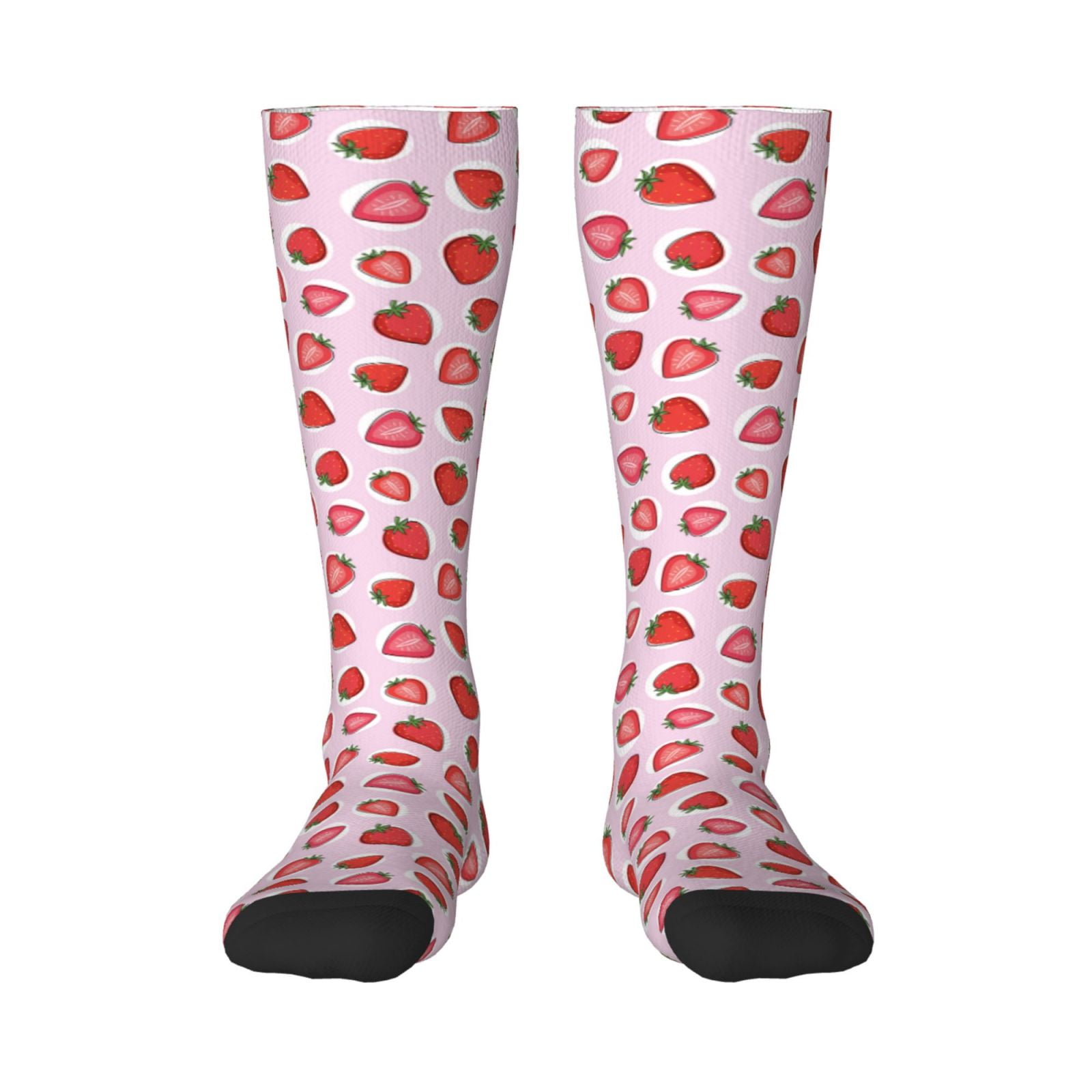 Naloa Hand Drawn Strawberry Thigh High Socks Extra Long Stretchy Sock ...