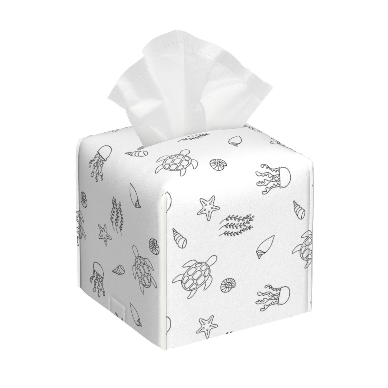 Naloa Hand Drawn Turtle Tissue Box CoverLeather Tissue Holder Square ...