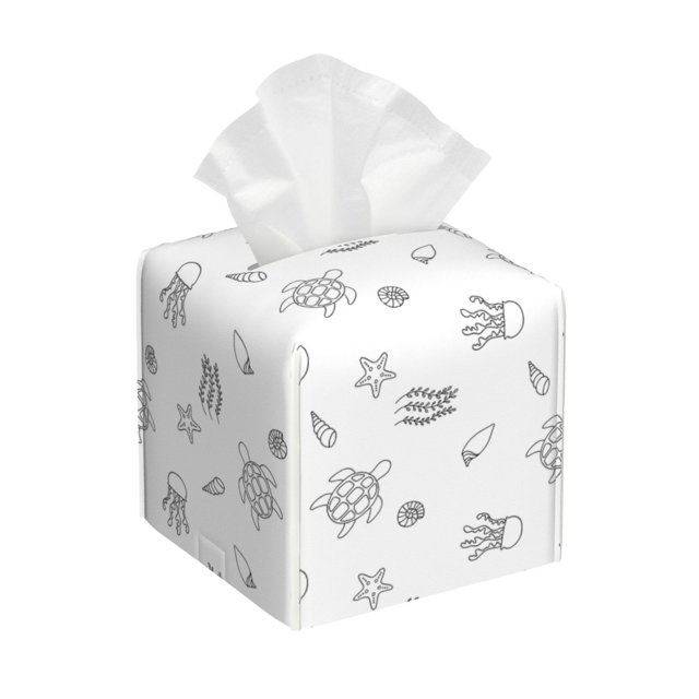 Naloa Hand Drawn Turtle Tissue Box CoverLeather Tissue Holder Square ...