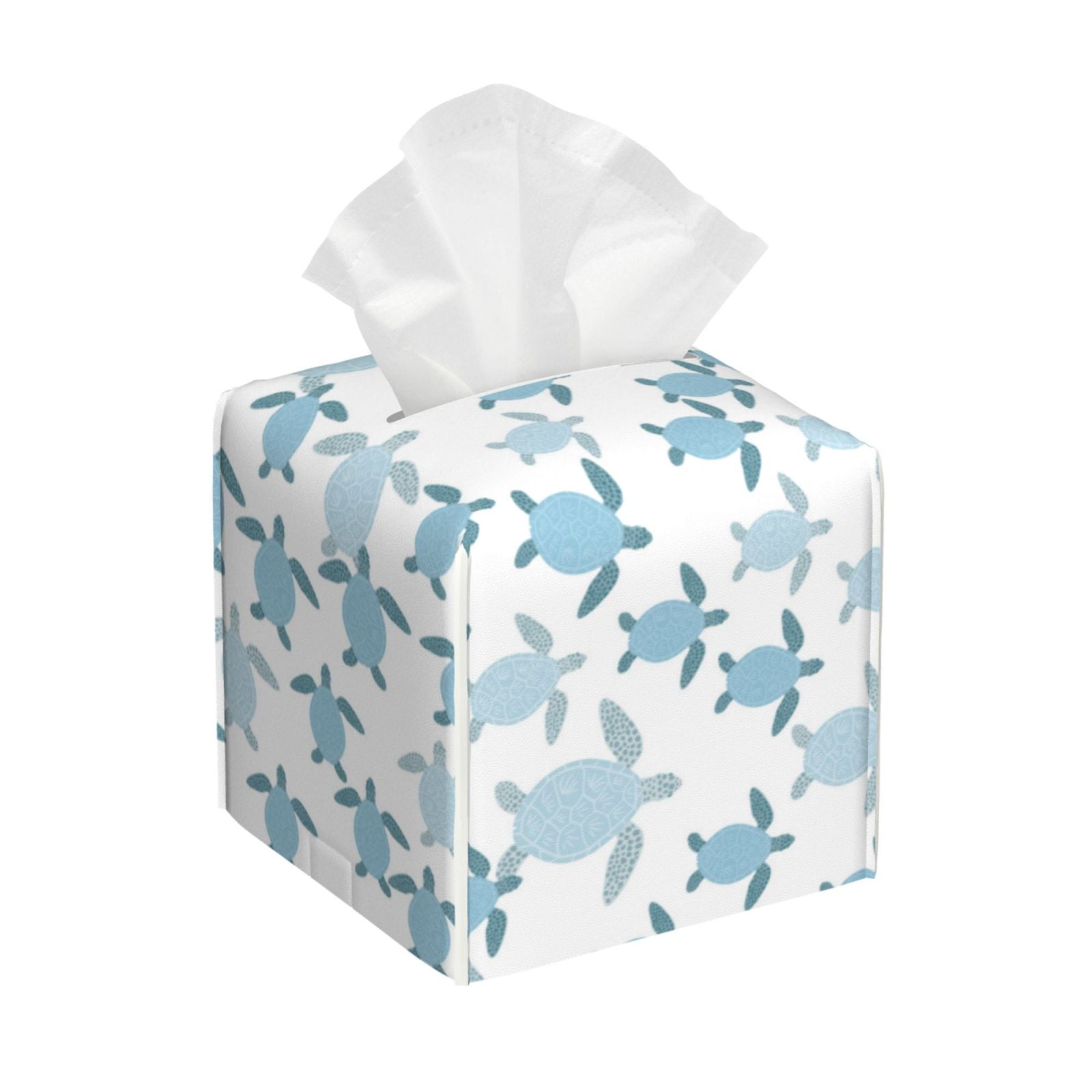 Naloa Hand Drawn Turtle Tissue Box CoverLeather Tissue Holder Square ...