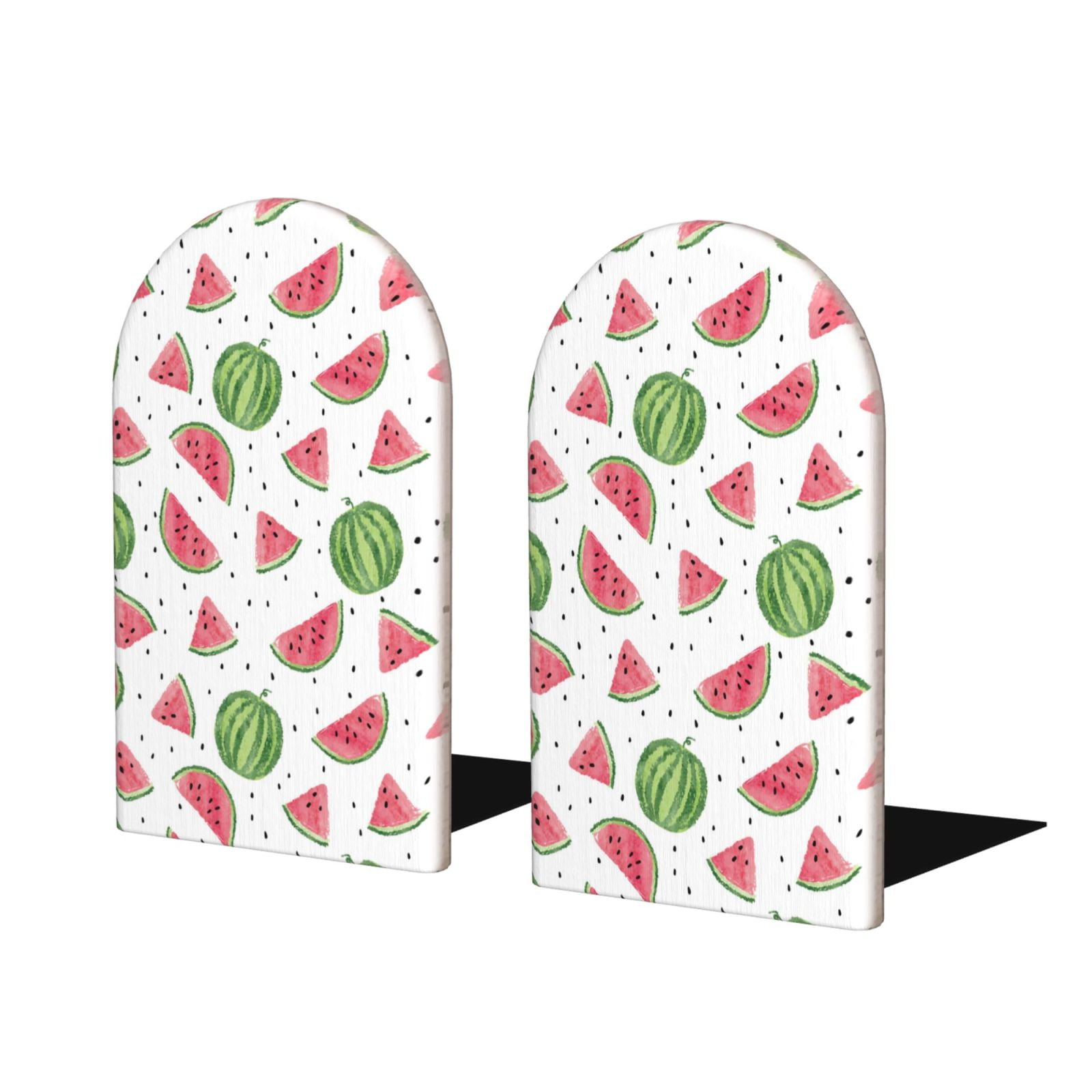 Naloa Hand Drawn Watermelon Wood Non-Skid Bookend for Shelves,Book Ends ...