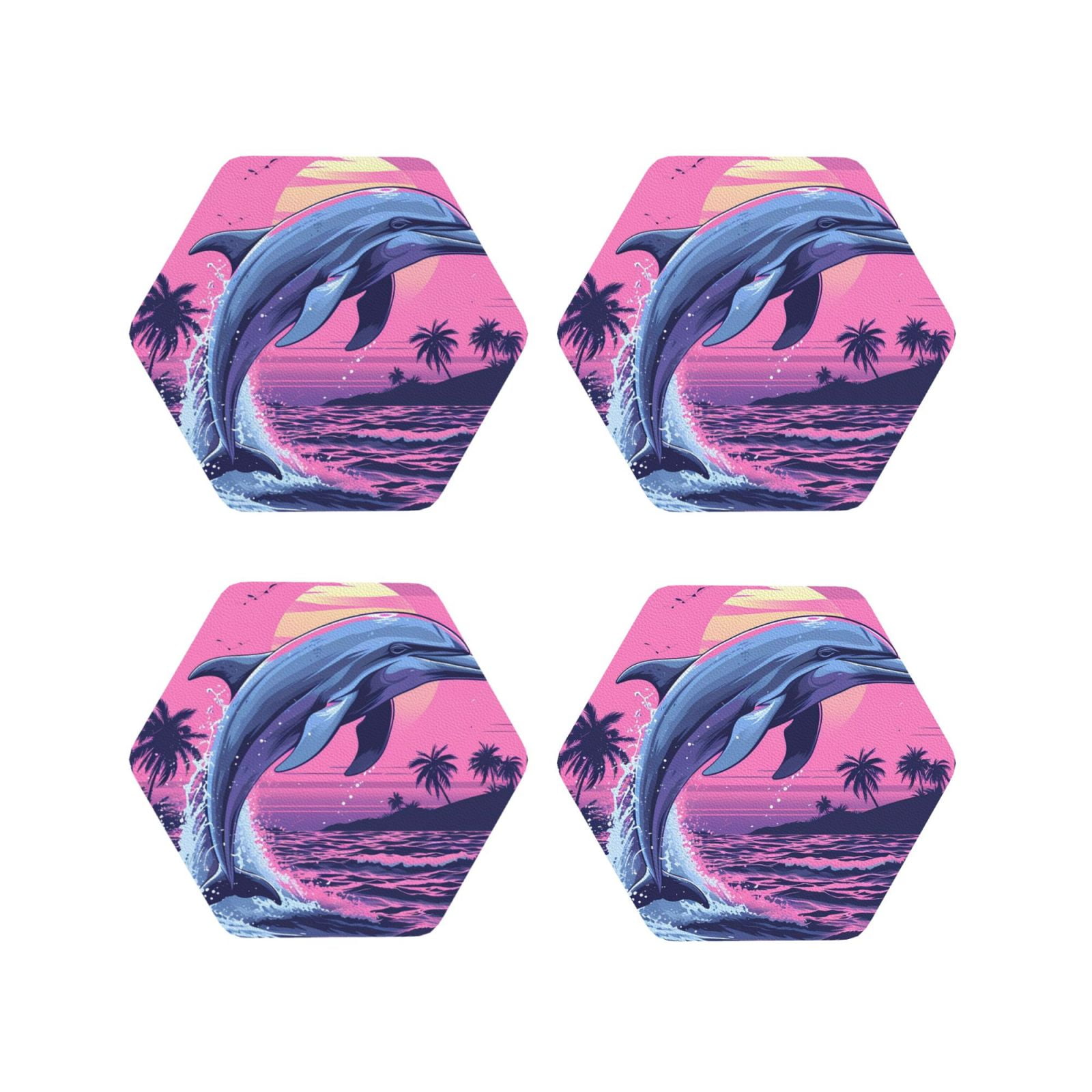 Naloa Hawaiian Beach Dolphin Leather Coasters for Drinks, Durable Drink ...