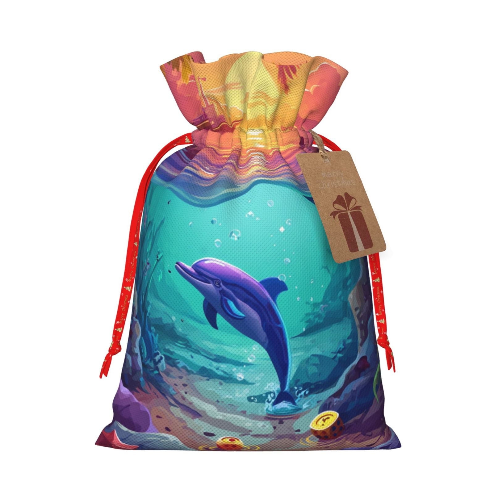 Naloa Hawaiian Island Dolphin Drawstring Christmas Bags, 3D Xmas Gift Bags, Christmas Wrapping ...
